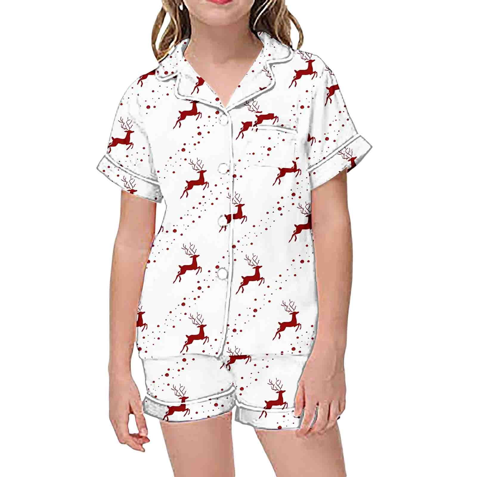 Kids Christmas Pjs Set Green Girls Pajamas Set Silk Satin Button-Down ...
