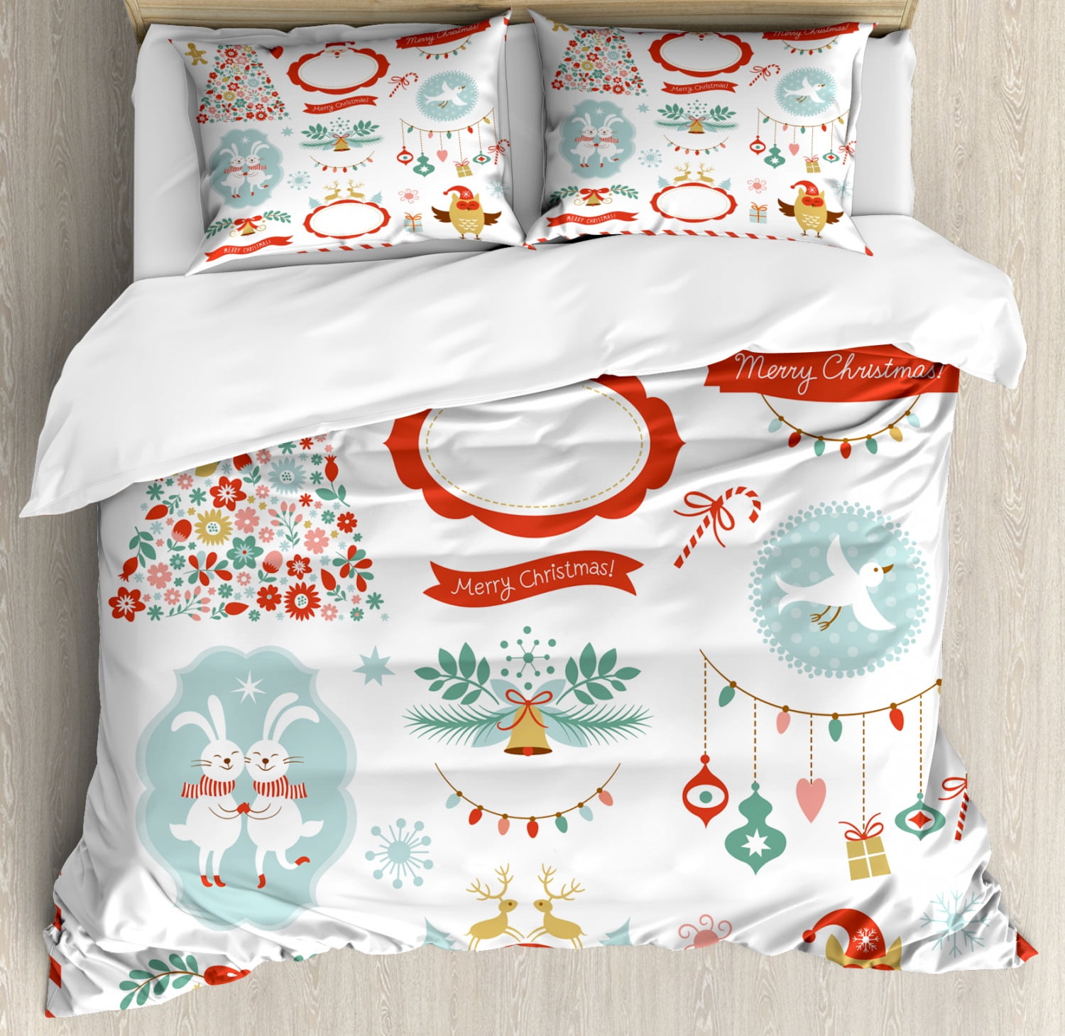 Kids Christmas Queen Size Duvet Cover Set, Cheerful Celebration of ...