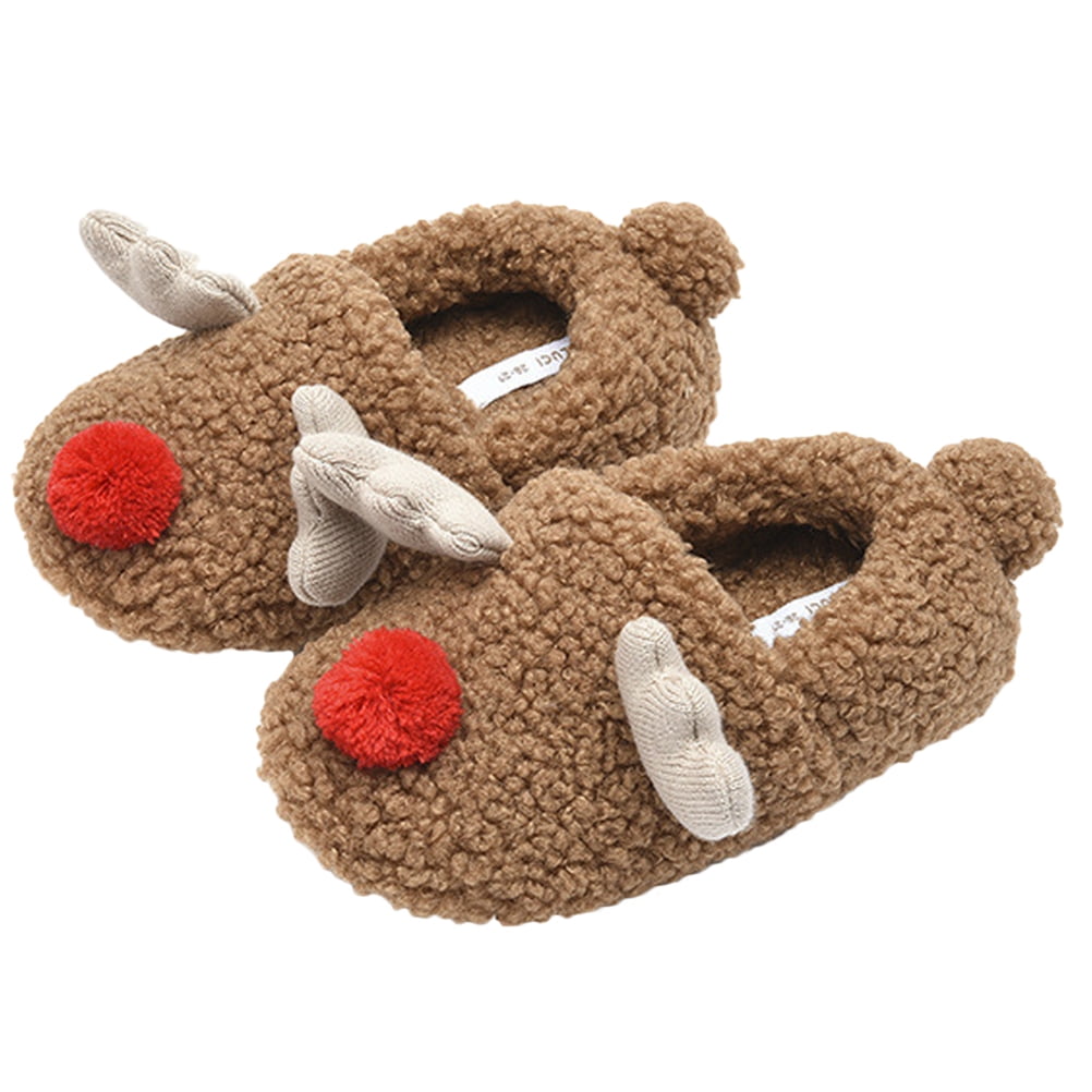 Kids Christmas Reindeer Fleece Slippers: Anti-Slip Indoor/Outdoor ...