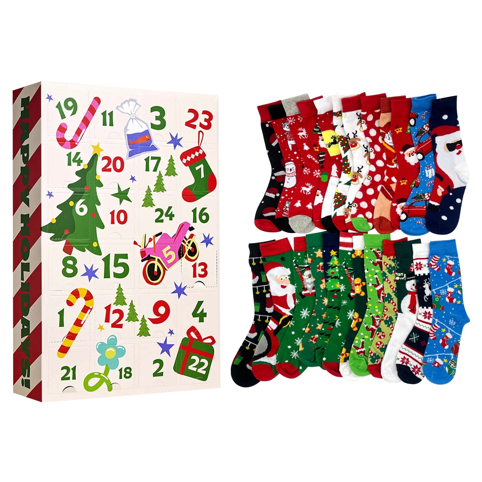Kids Christmas Sock Advent Calendar, 24PC Festive Sock Blind Box with ...