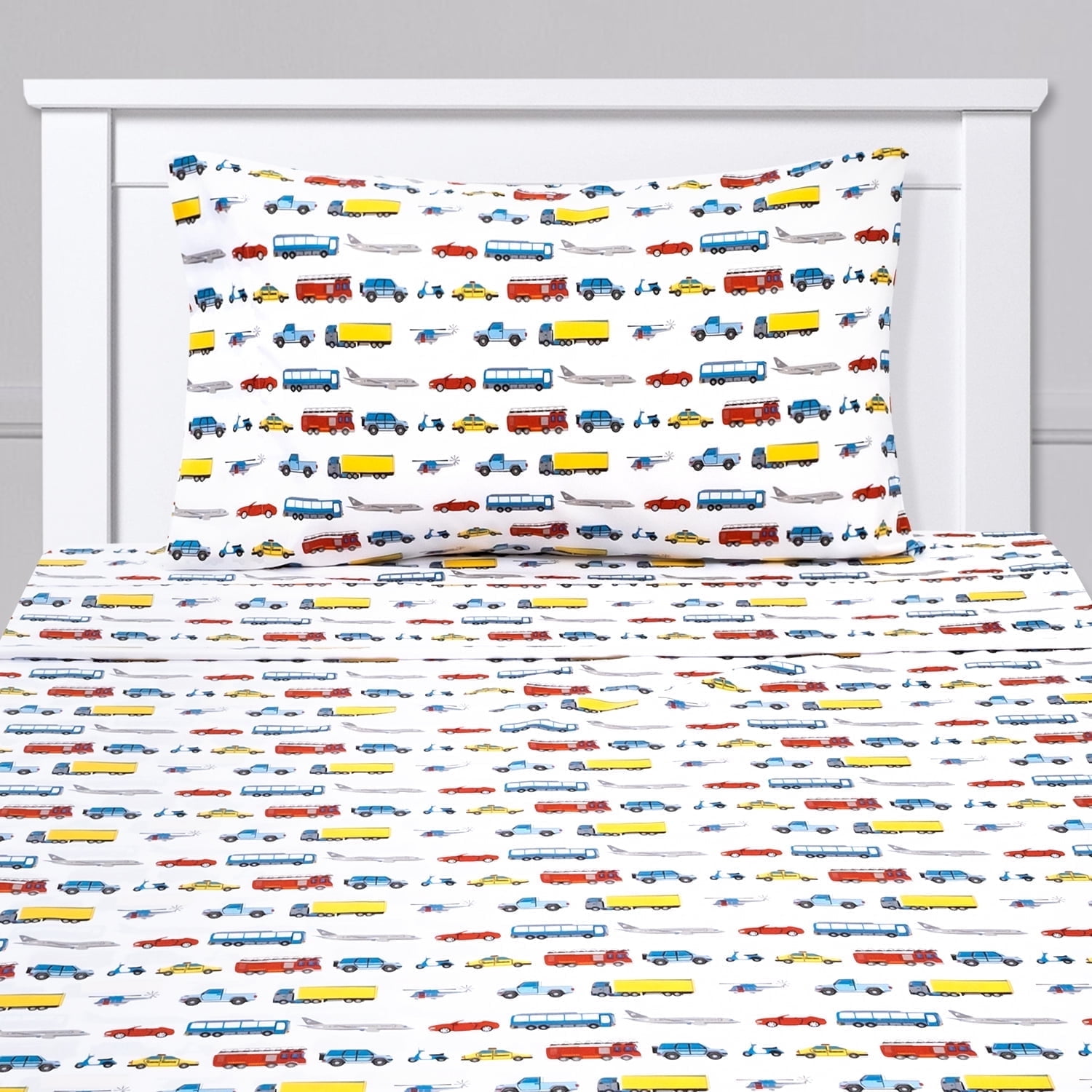 Walmart Kids Transportation Sheet Set - Cars, Trucks, Planes, Buses ...