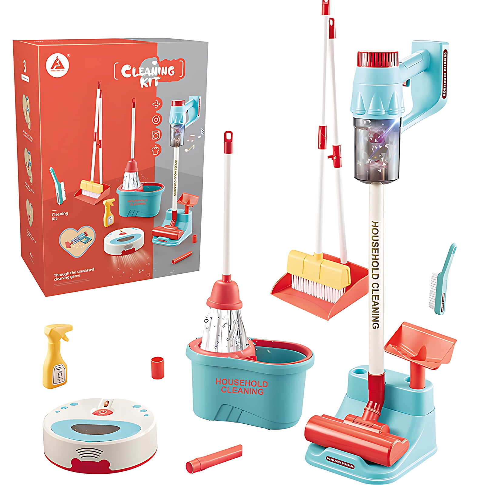 Kids Cleaning Set for Toddler Housekeeping Play Set with Robot Vacuum ...