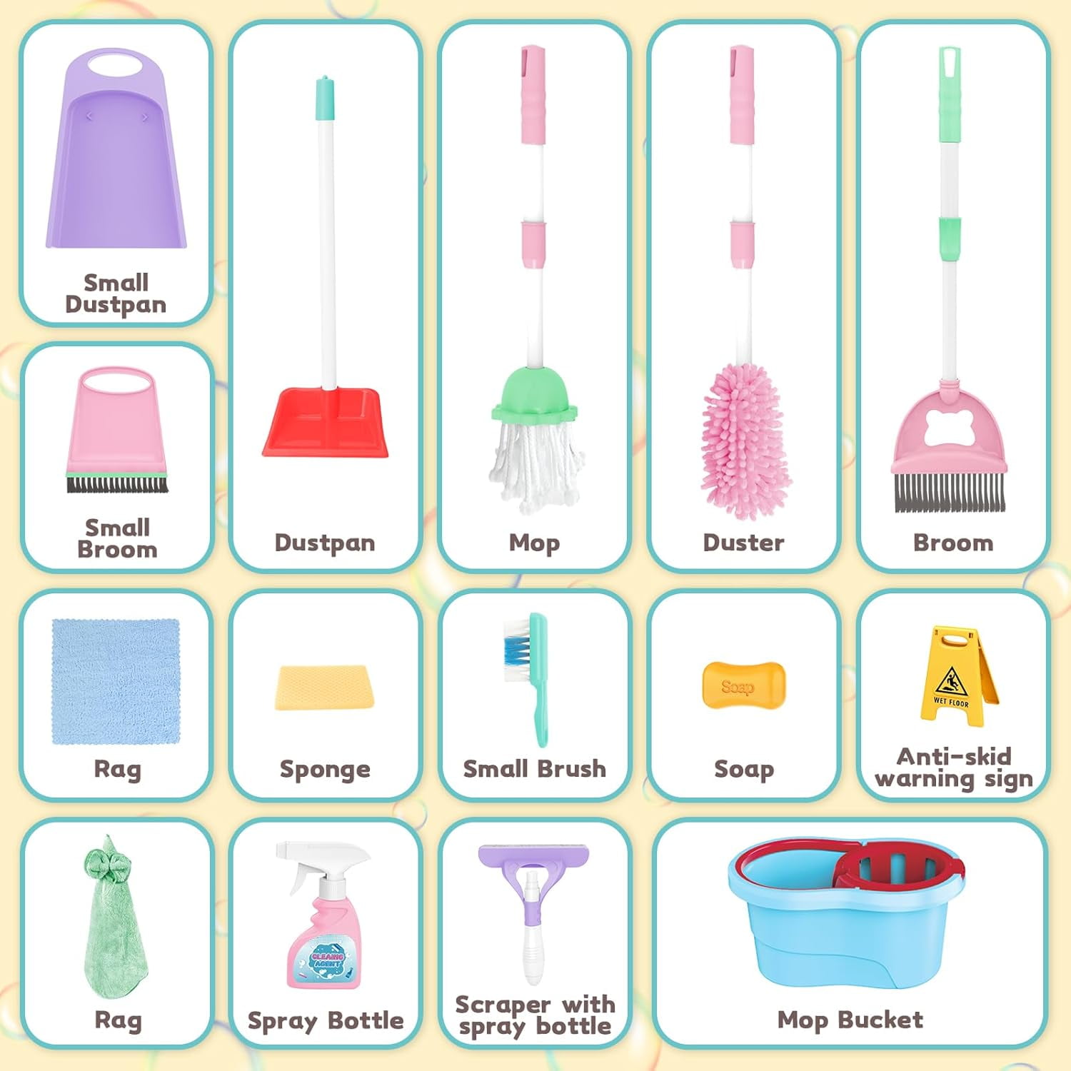 Kids Cleaning Set with Detachable Cart, Broom, Mop, Spray Bottle ...