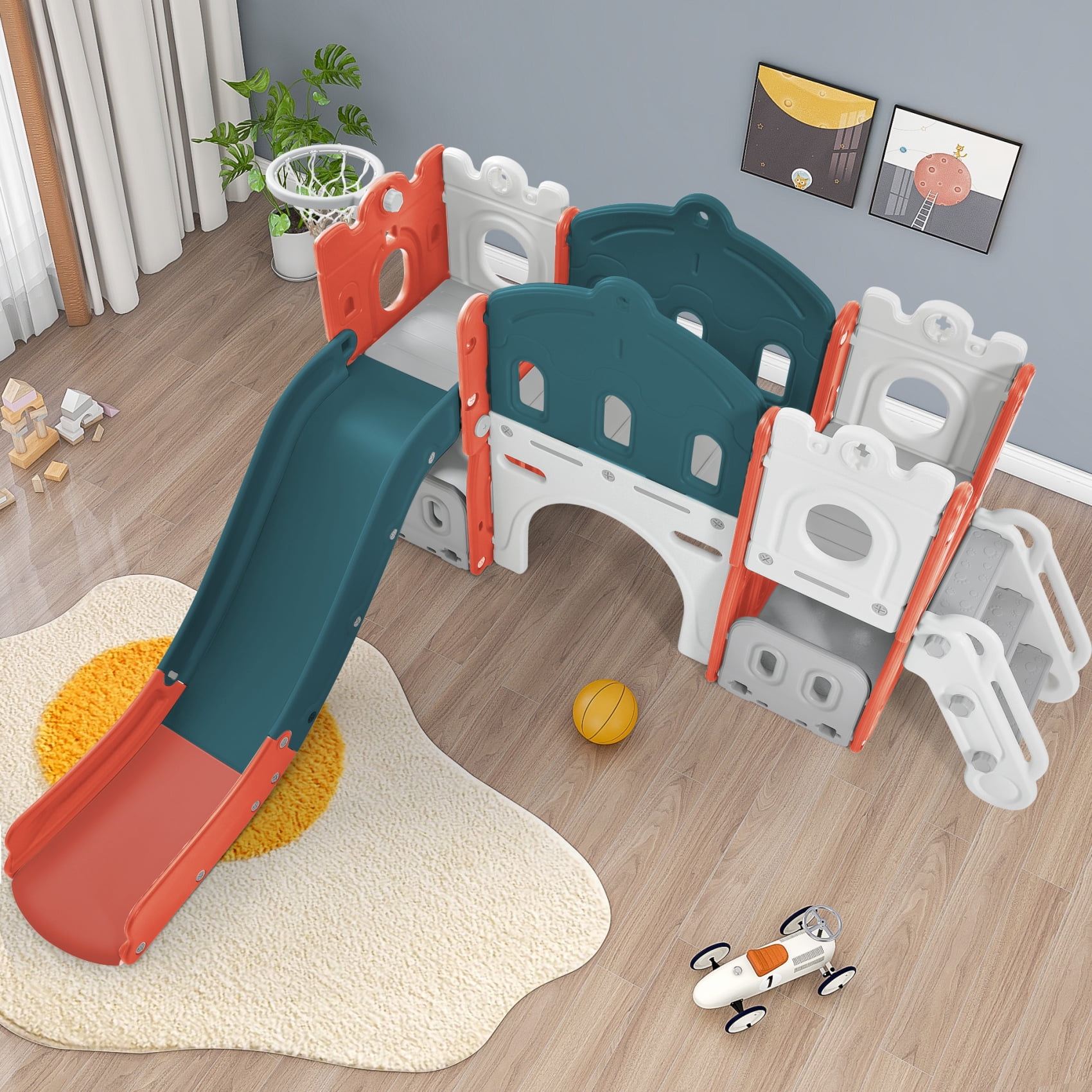 Kids Climbers Playhouse with Slide and Basketball Hoop,Kids Slide ...