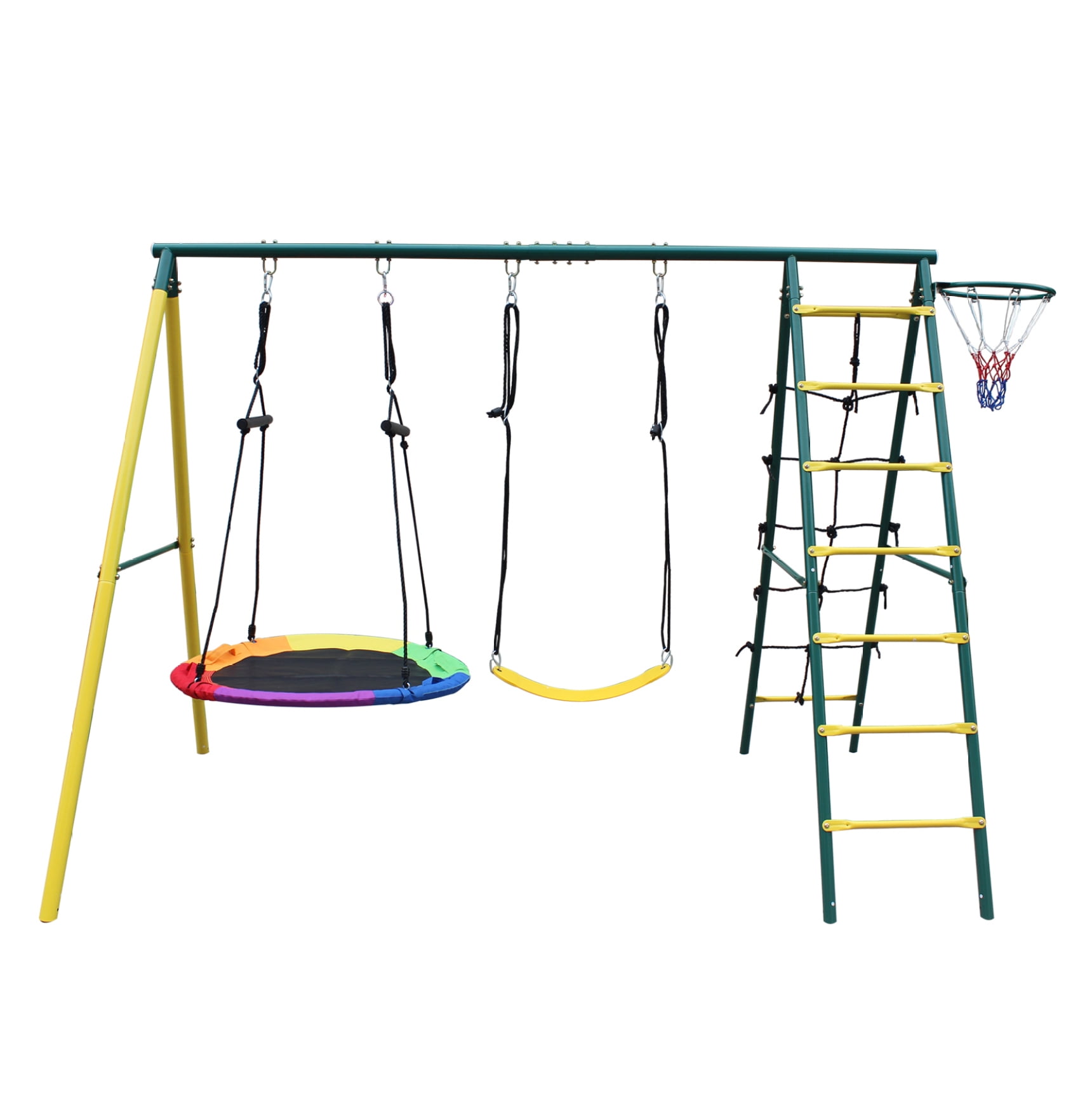 Kids Climbing Frame Set - Outdoor Swing Set with A-Frame & 2 Seats ...