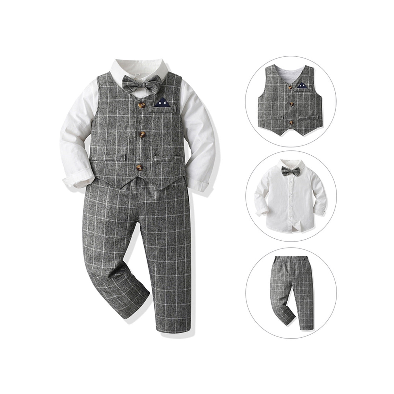 Kids Clothes Boys Button down Shirt with Bowtie Vest Pants 4 Pieces ...