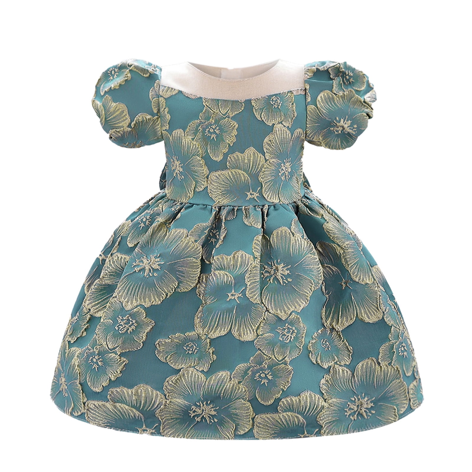 Kids Clothes Girls Girls Birthday Dress Jacquard Puffed Sleeve Princess ...