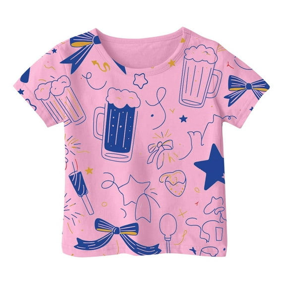 Kids Clothes for Girls Pink Printed Girls Short Sleeve Tops Loose Soft ...