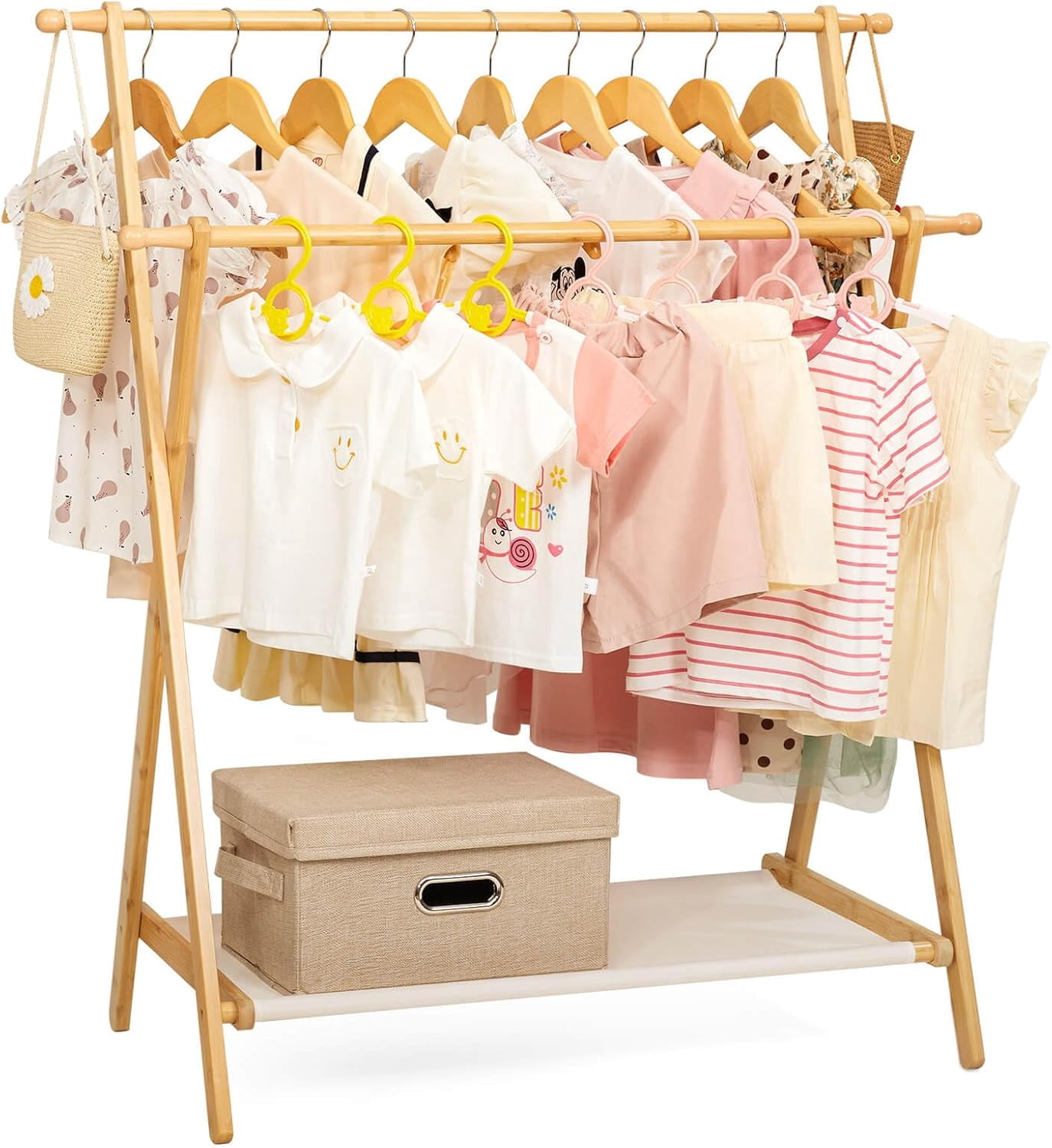 Kids Clothing Rack with 2 Hanging Rods and 4 Hooks, Kid Dress Up Holder ...