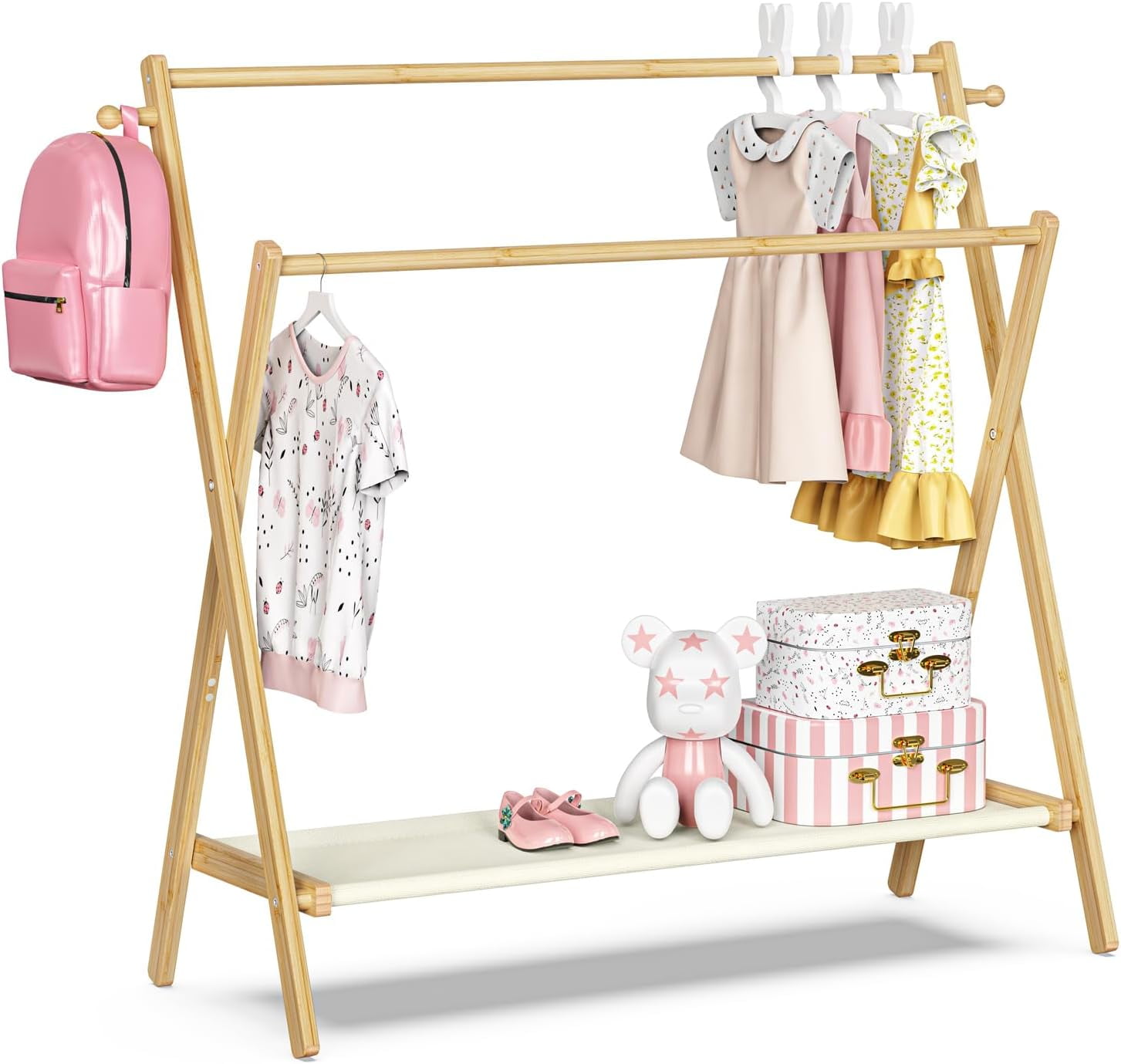 Kids Clothing Rack, Kids Dress Up Rack with Storage Shelf & Double Rods ...