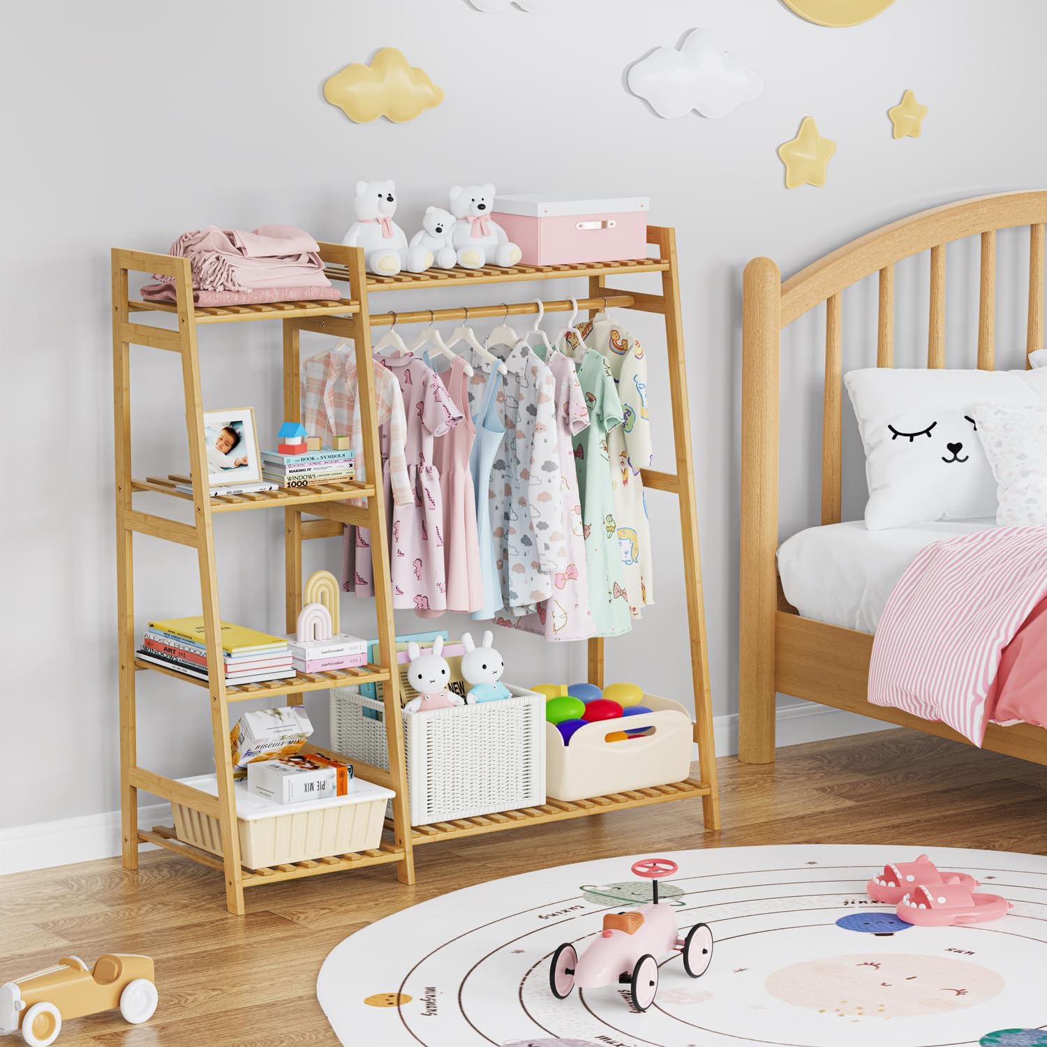 Kids Clothing Rack with Shelves, Bamboo Clothes Garment Rack for Kids ...