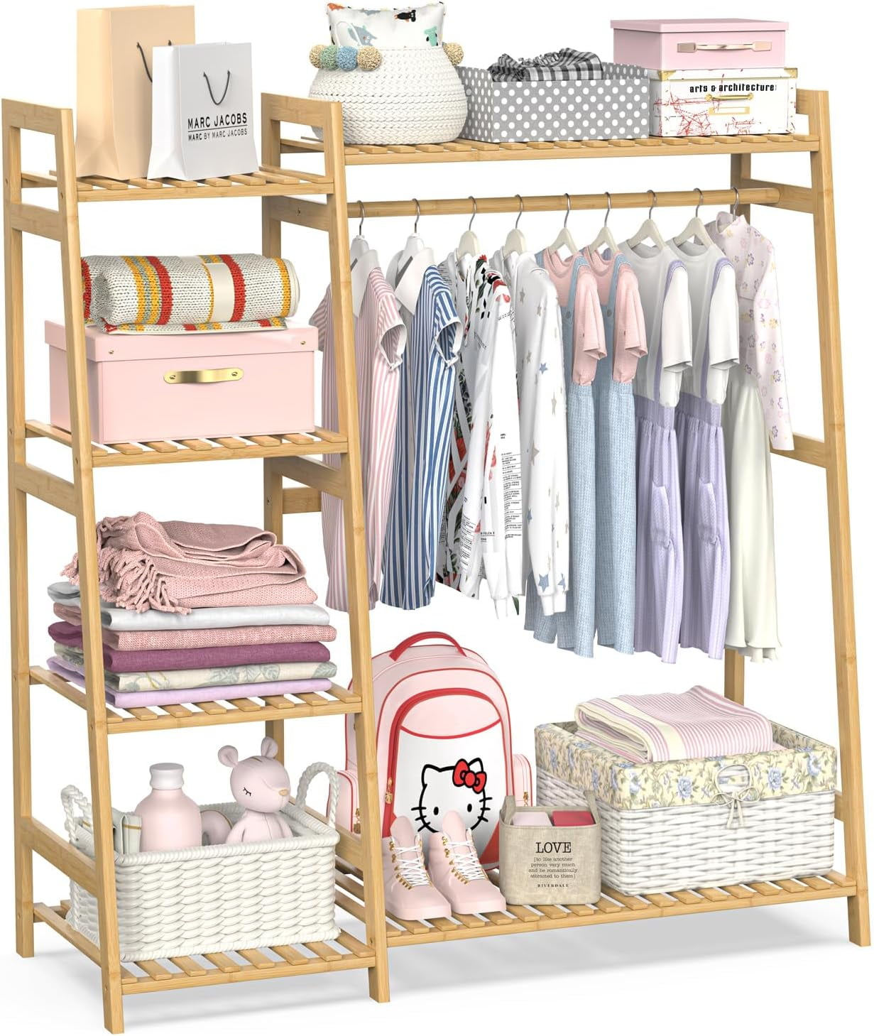 Kids Clothing Rack with Shelves, Bamboo Clothes Garment Rack for Kids ...