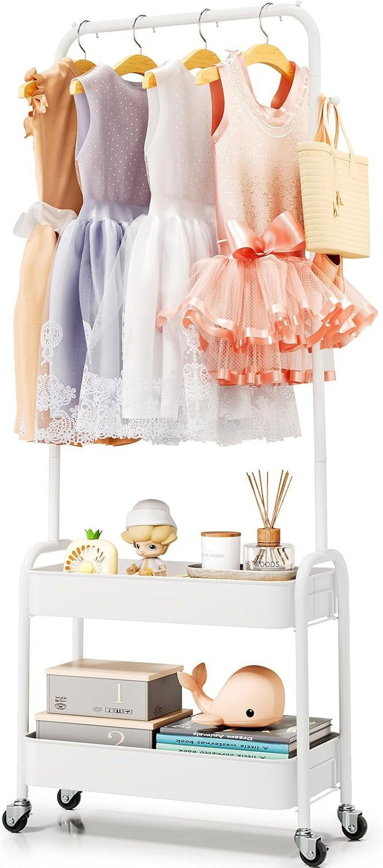 Kids Clothing Rack, Small Clothes Rack with Metal Basket,Garment Rack ...