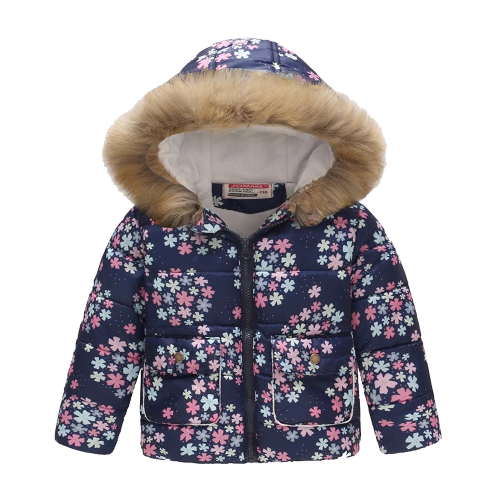 Kids Coat Winter Baby Jacket Girls Hooded Prints Toddler Outwear Zipper ...