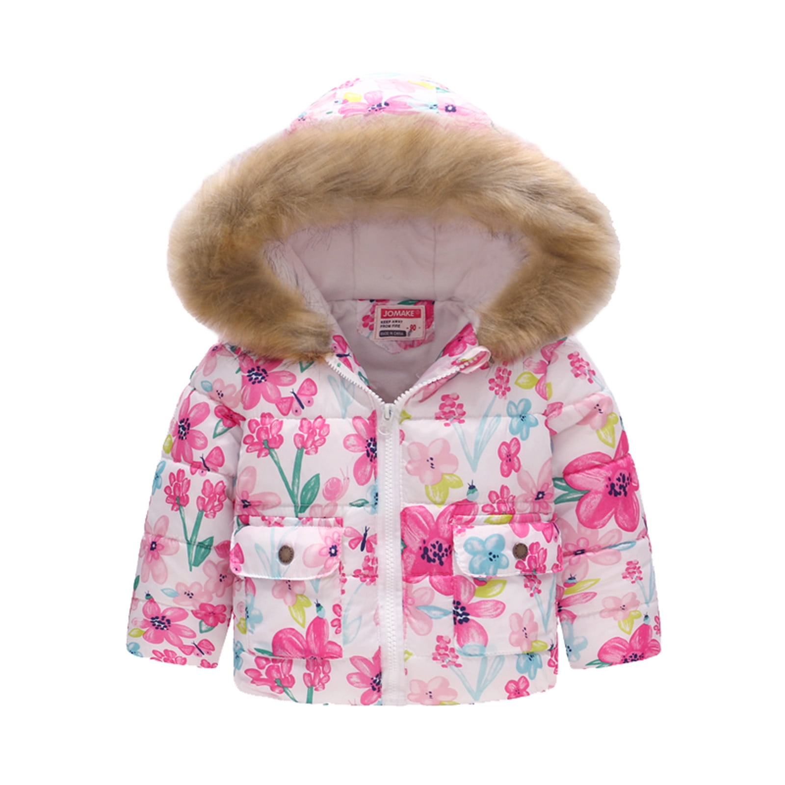 Kids Coat Winter Baby Jacket Girls Hooded Prints Toddler Outwear Zipper Windproof Warm Thick ...