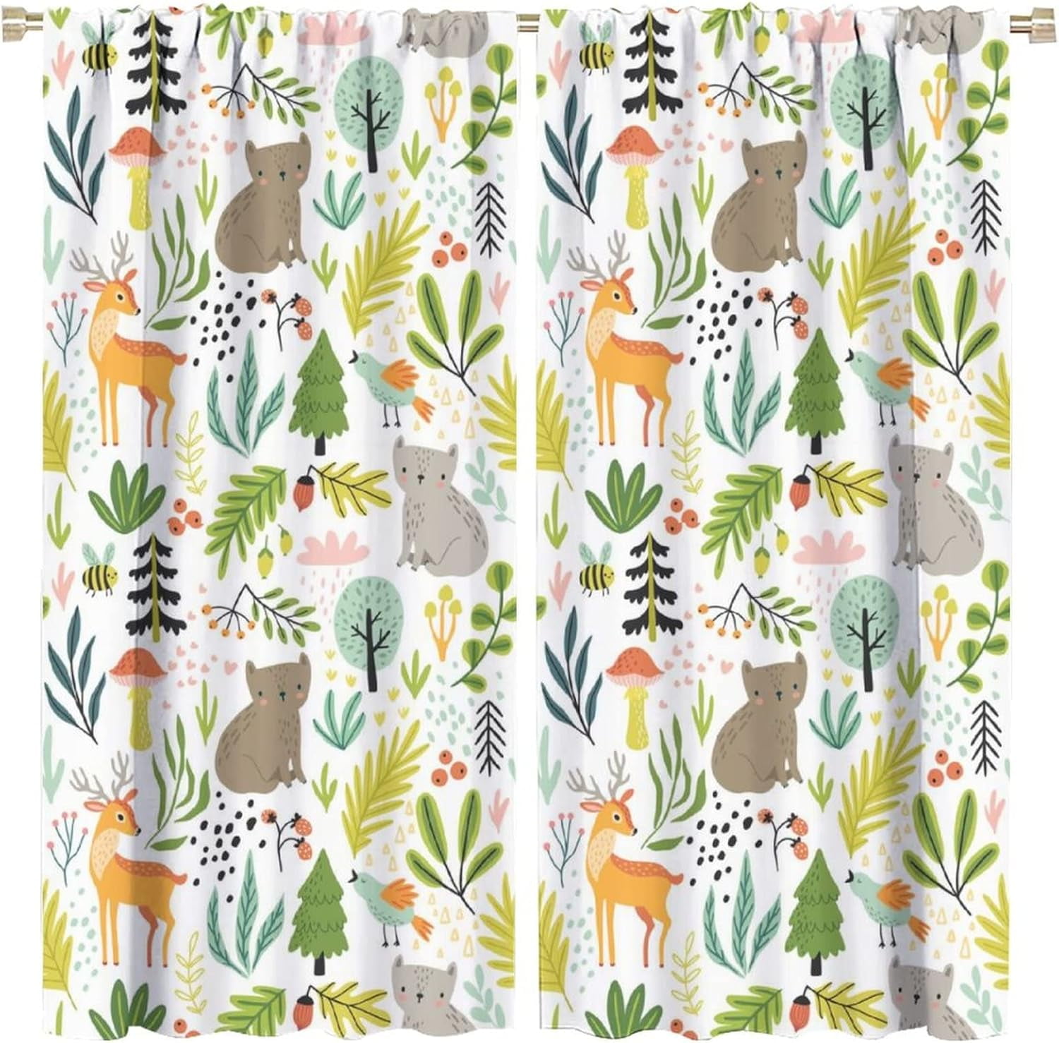 Kids Colorful Animals Curtains Cute Cartoon Forest with Wildlife Art ...