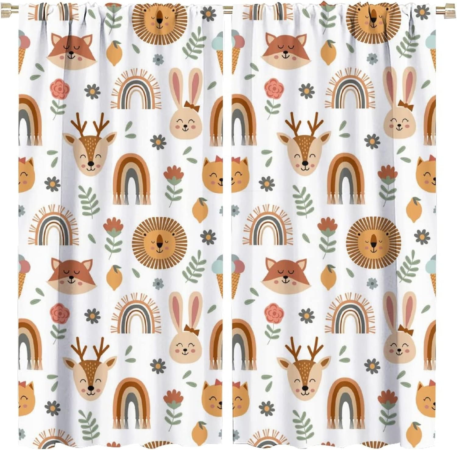 Kids Colorful Animals Curtains Cute Cartoon Funny Wildlife Rainbow ...