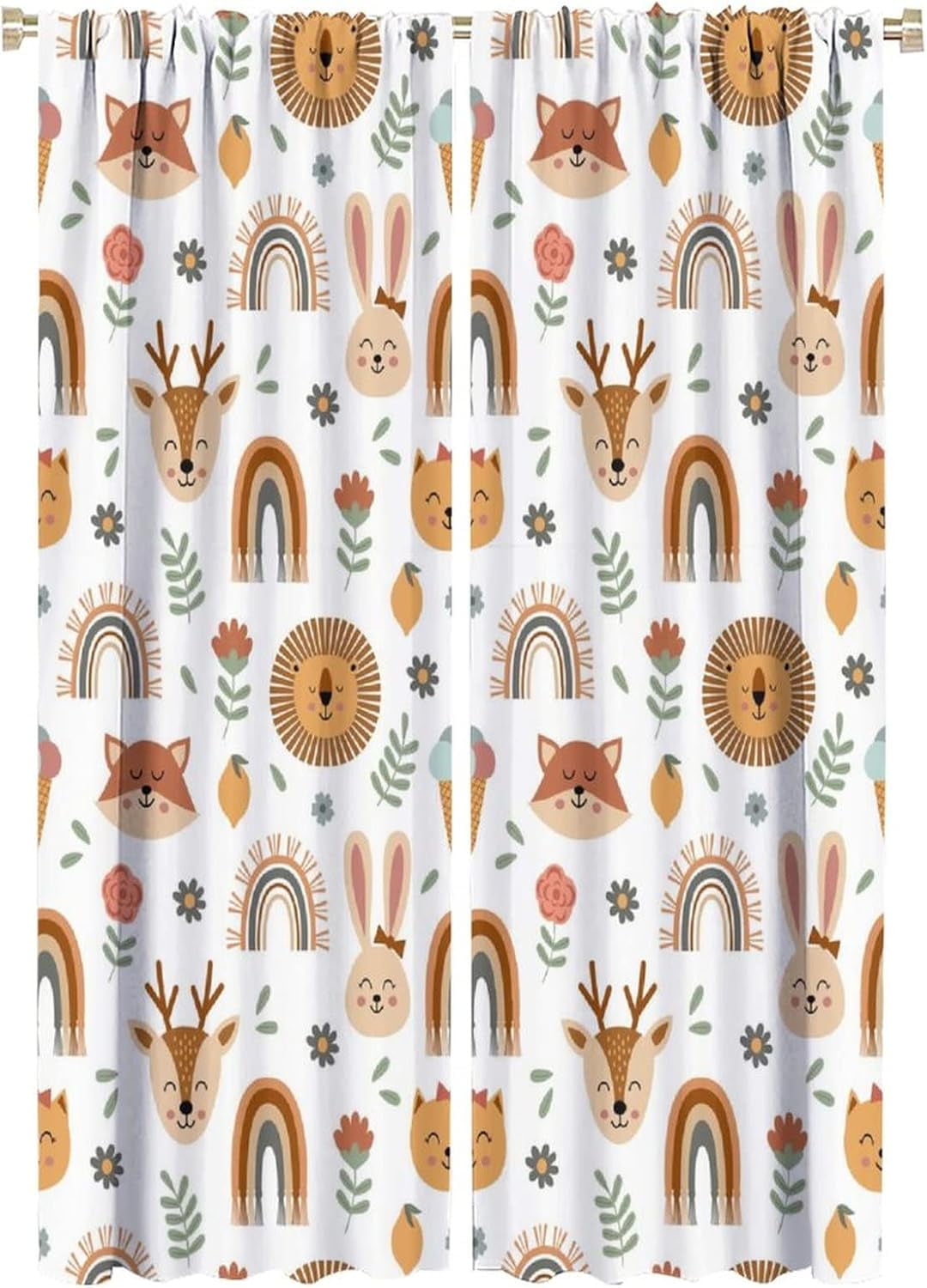 Kids Colorful Animals Curtains Cute Cartoon Funny Wildlife Rainbow ...