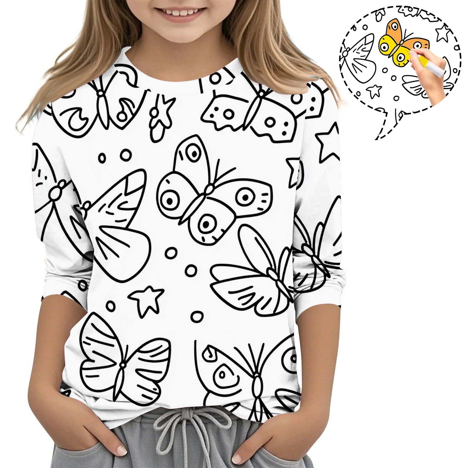 Kids Coloring Tops Funny Gift 3/4 Sleeve T Shirt Color-In DIY Crewneck ...