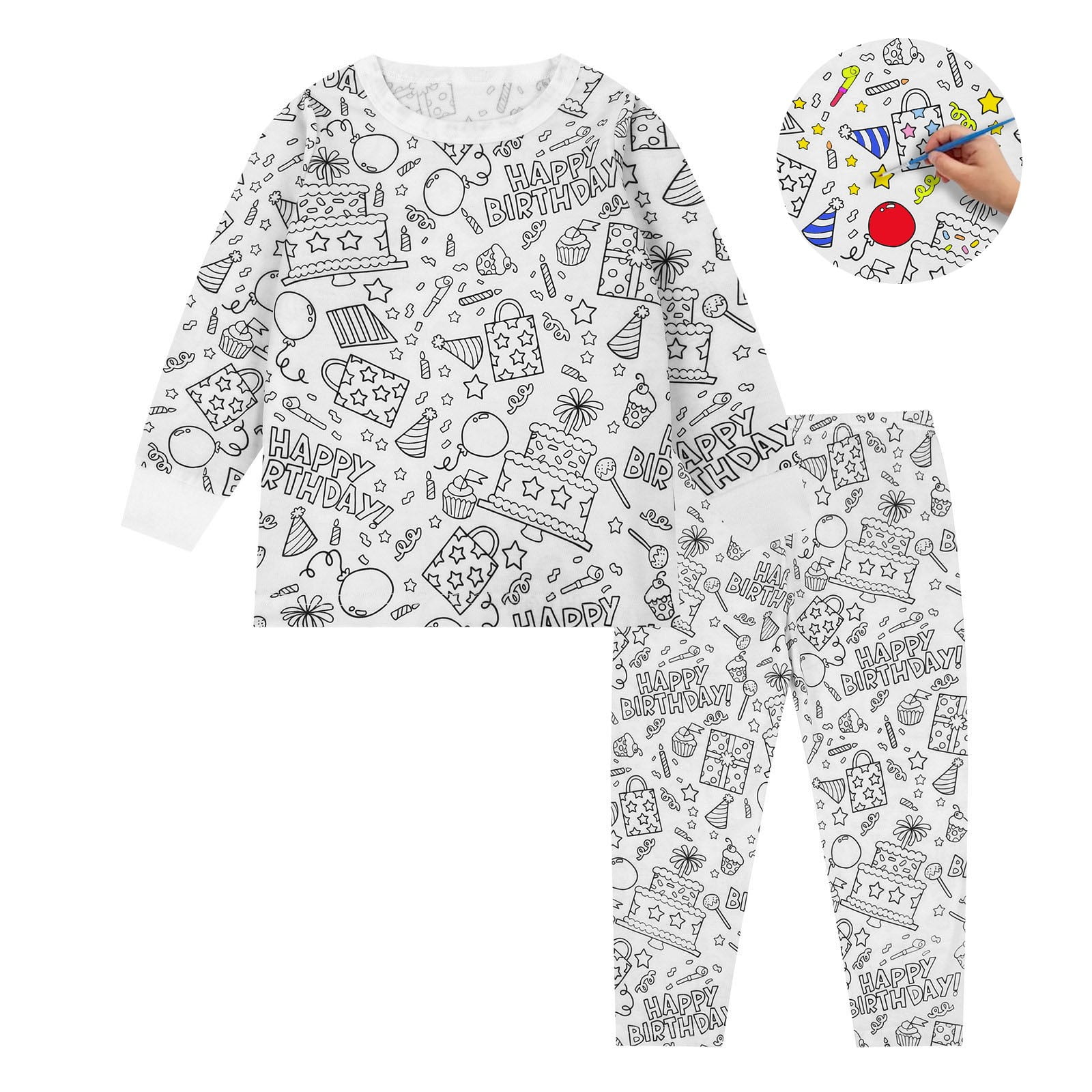 Kids Colouring Pajama Set DIY Pajamas Set Long Sleeve 2 Piece Pajamas ...