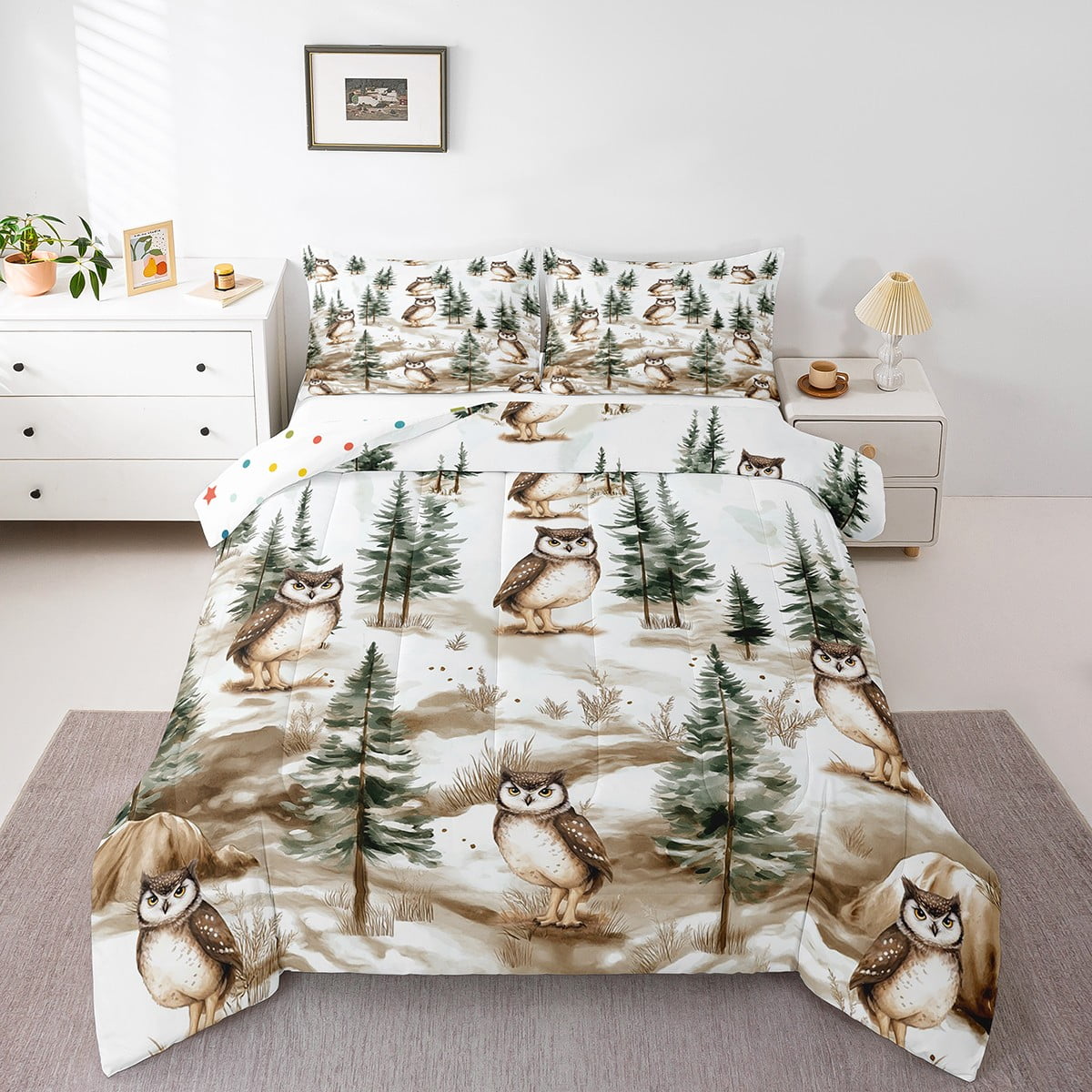 Comforter Set Queen Size,Cartoon Owl Woodland Animals Bedding Set ...