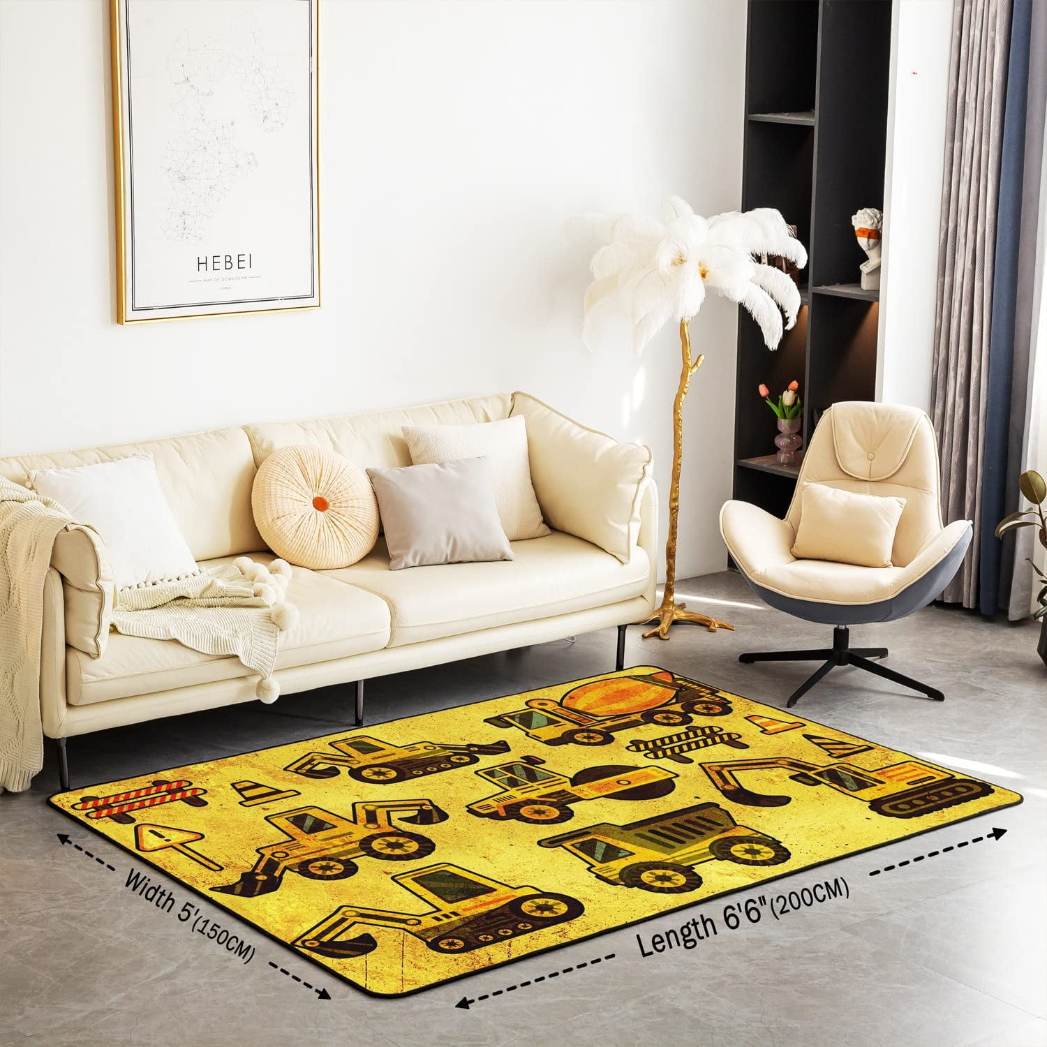 Kids Construction Area Rug, Boys Cartoon Car Non Shedding Living Room ...