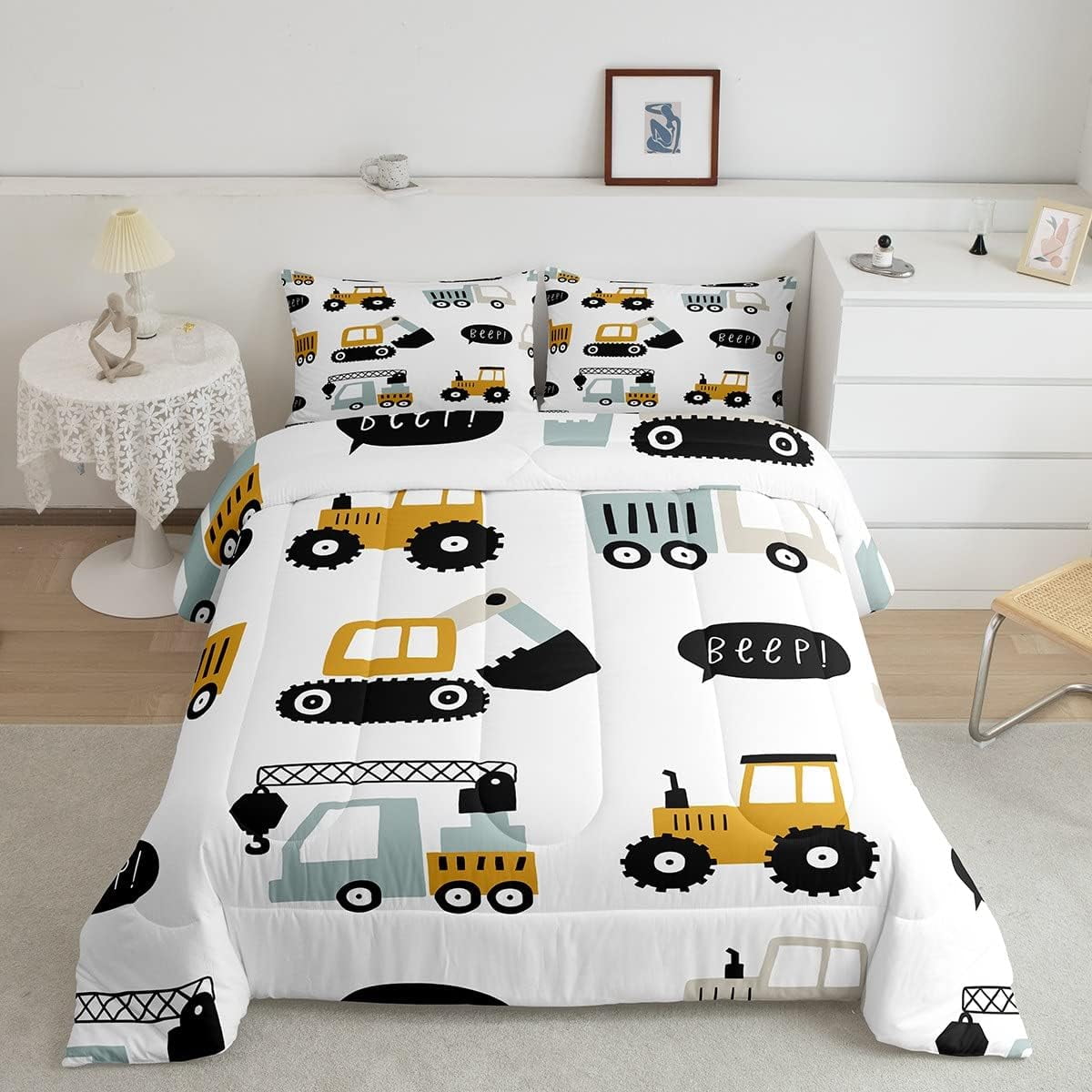 Construction Bedding Queen,Cartoon Excavator Tractor Print Comforter ...