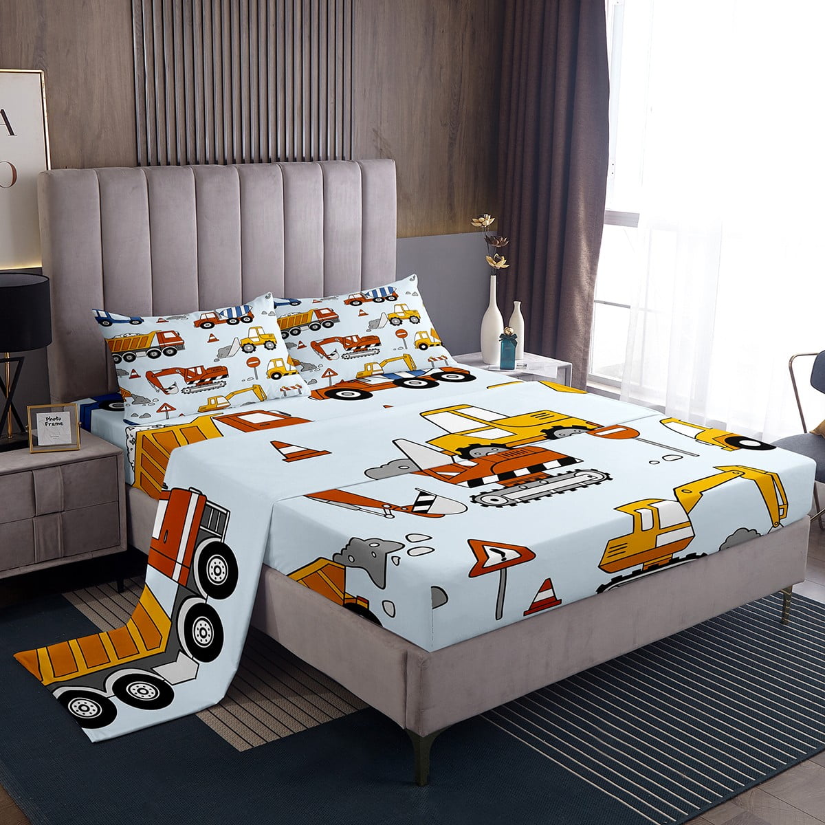 Kids Construction Car Sheets Cartoon Excavator Car Sheet Set for Boys ...