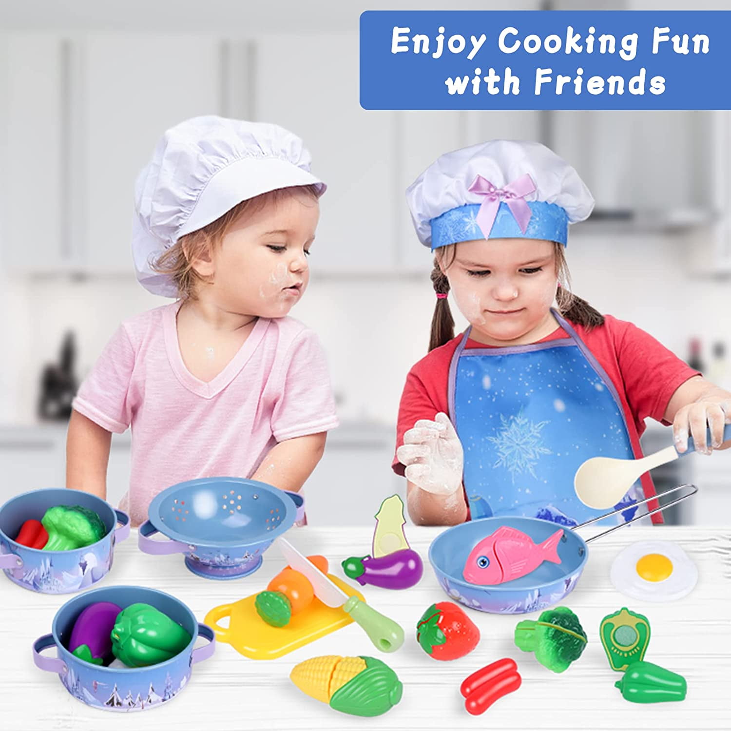 Kids Cooking Set with Toddler Chef Costume, 28Pcs Kitchen Accessories ...