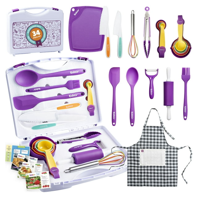 Kids 34-Piece Real Cooking & Baking Set with Organizer Case - Perfect ...