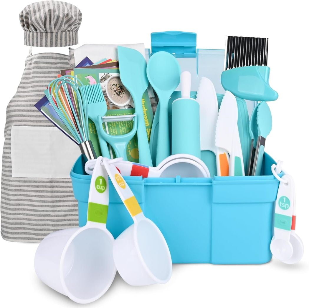Kids Cooking and Baking Set with Storage Case Real Cooking Supplies ...
