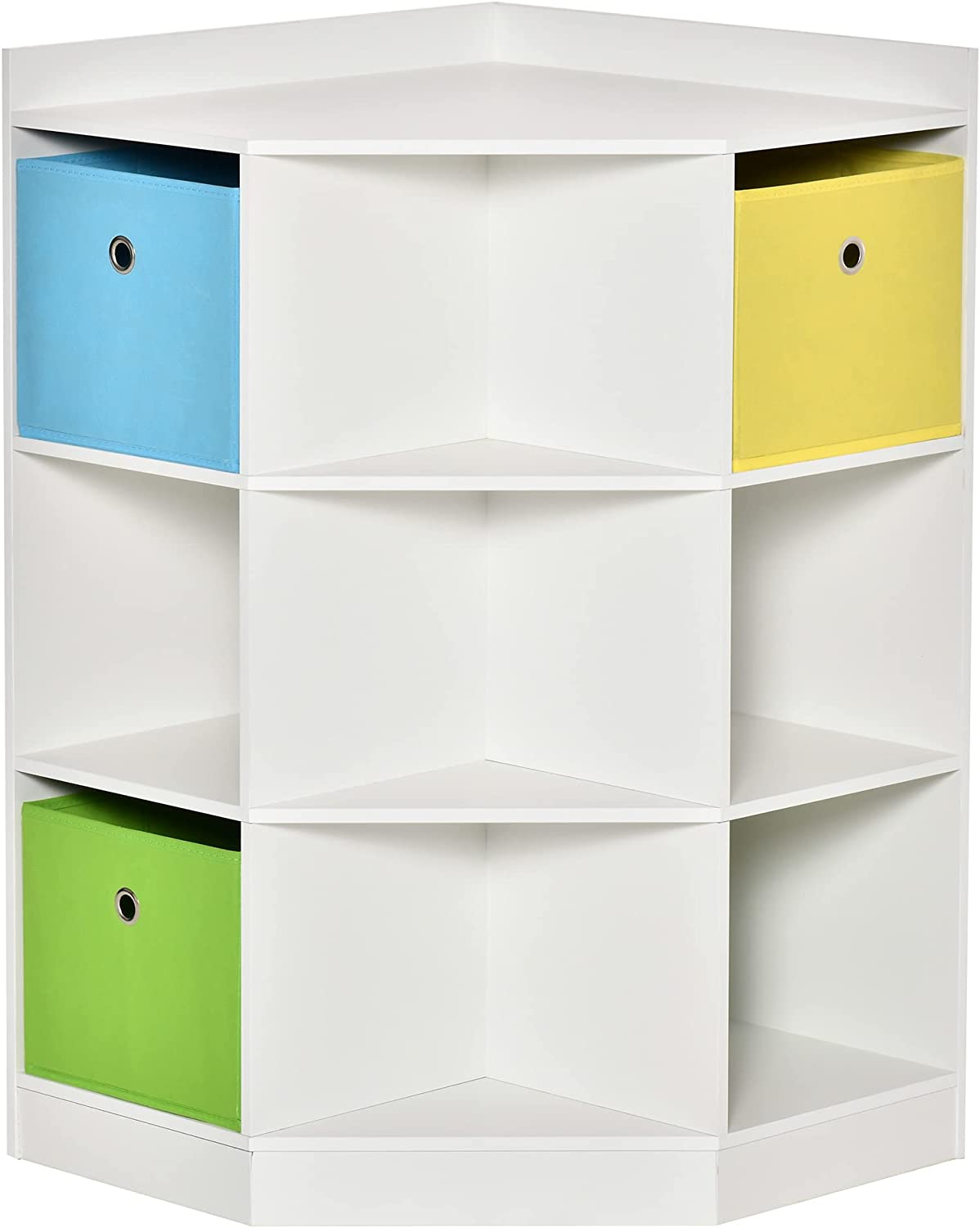 Kids Corner Cabinet, Cubby Toy Storage Organizer, Bookshelf Unit with ...