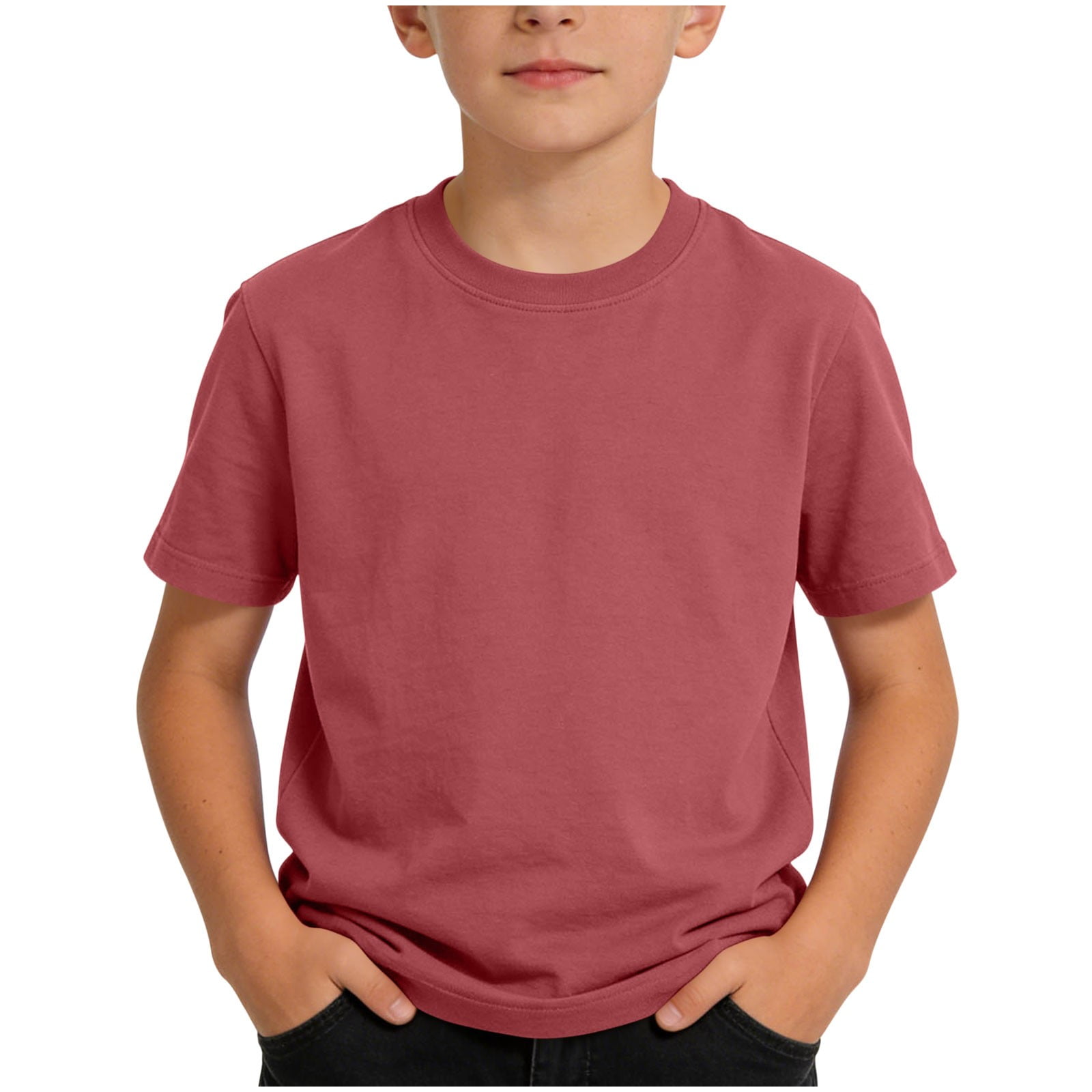 Kids Cotton T-shirts Short Sleeve Crew Neck Basic Layer Tees Solid ...