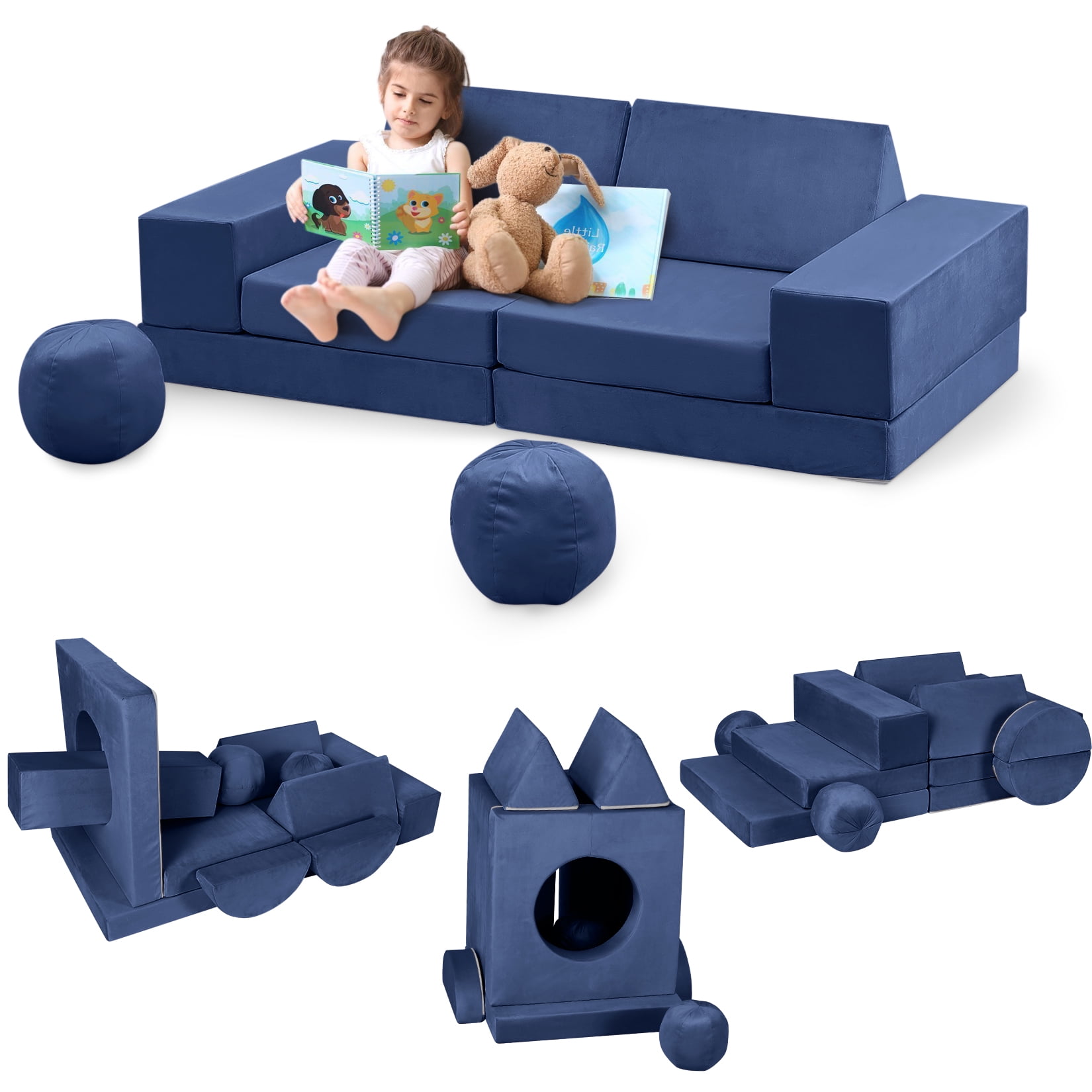 Kids Couch, 12 Pcs Nugget Couch Kids Sofa for Playroom, Toddler Sofa ...