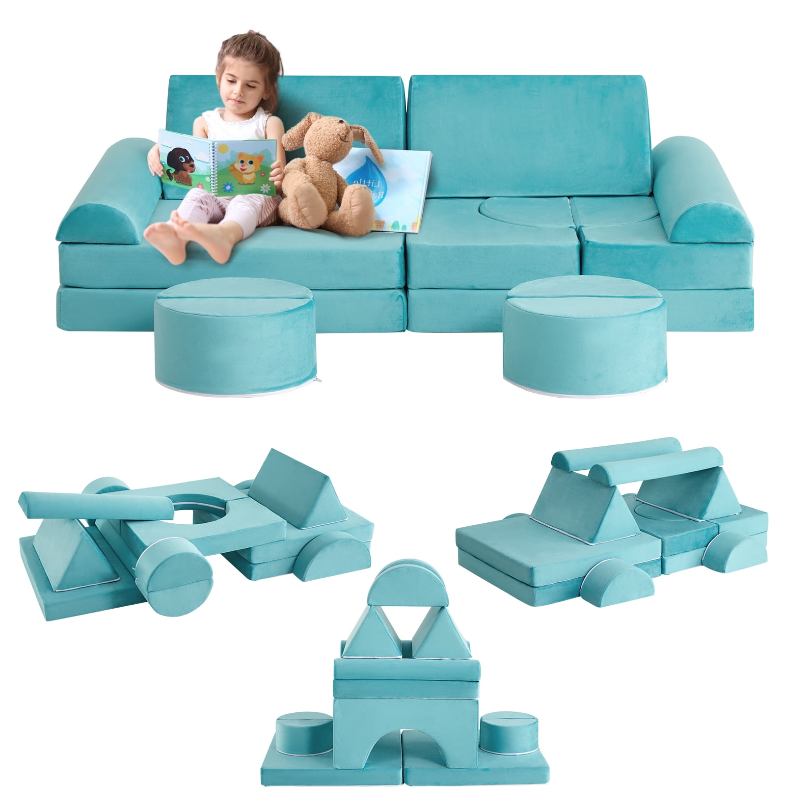 Kids Couch 15 Pcs, Modular Nugget Kids Couch, Kids Sofa Couch for ...