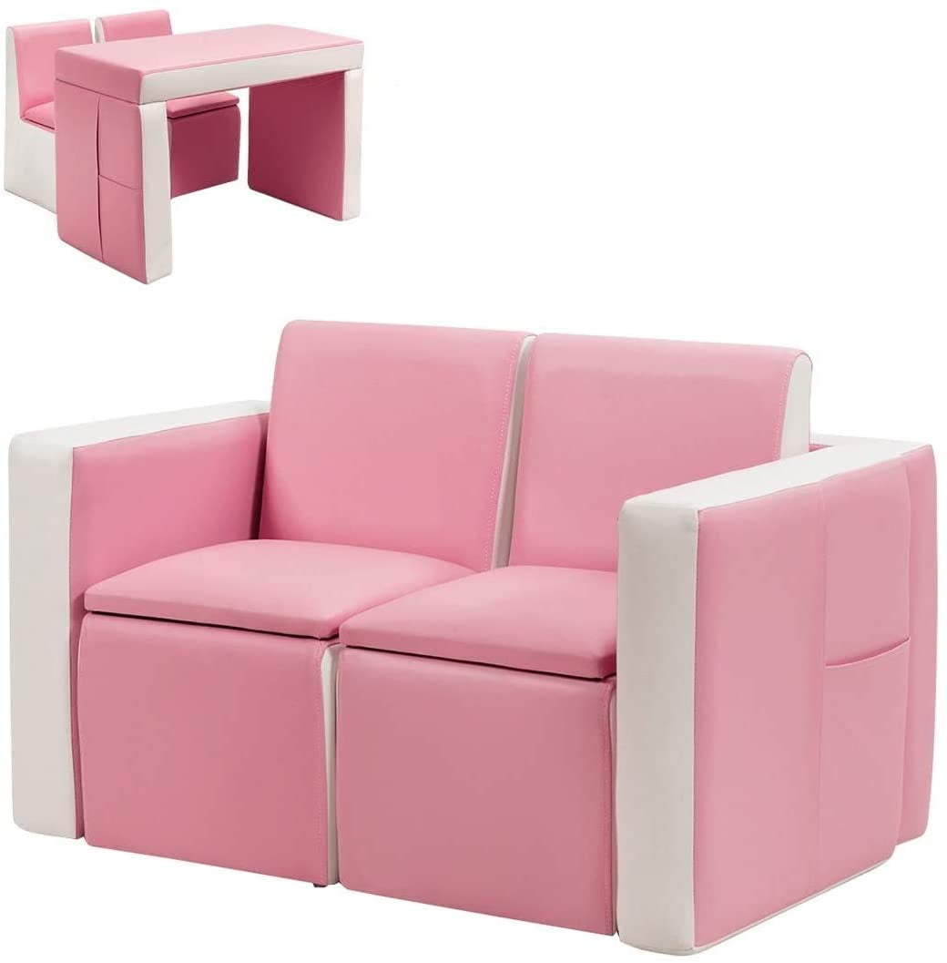 Kids Couch, 2 in 1 Double Seat Children's Sofa Convert to Table and Two ...