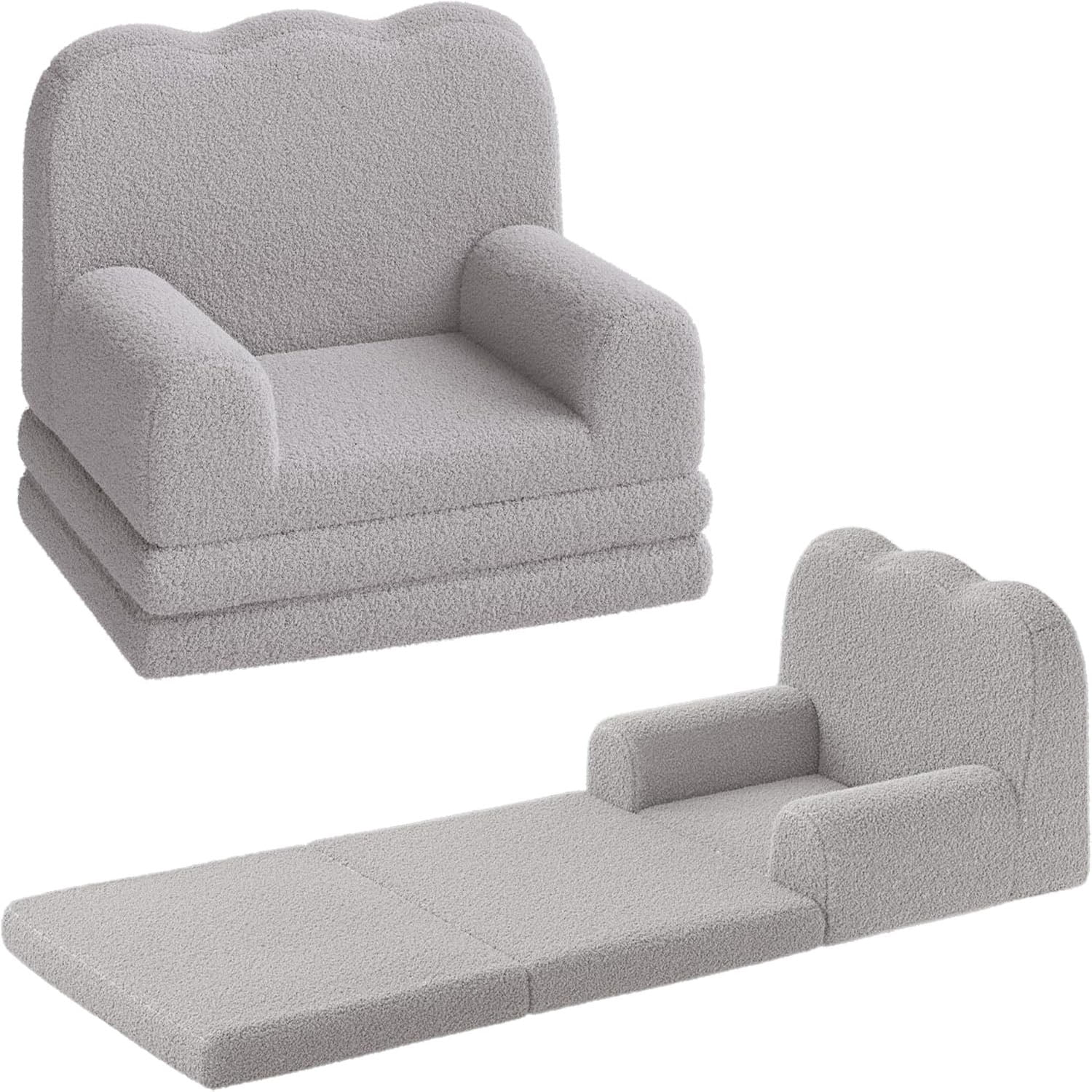 Kids Couch, 2-in-1 Convertible Teddy Fleece Fabric Toddler Sofa Chair ...