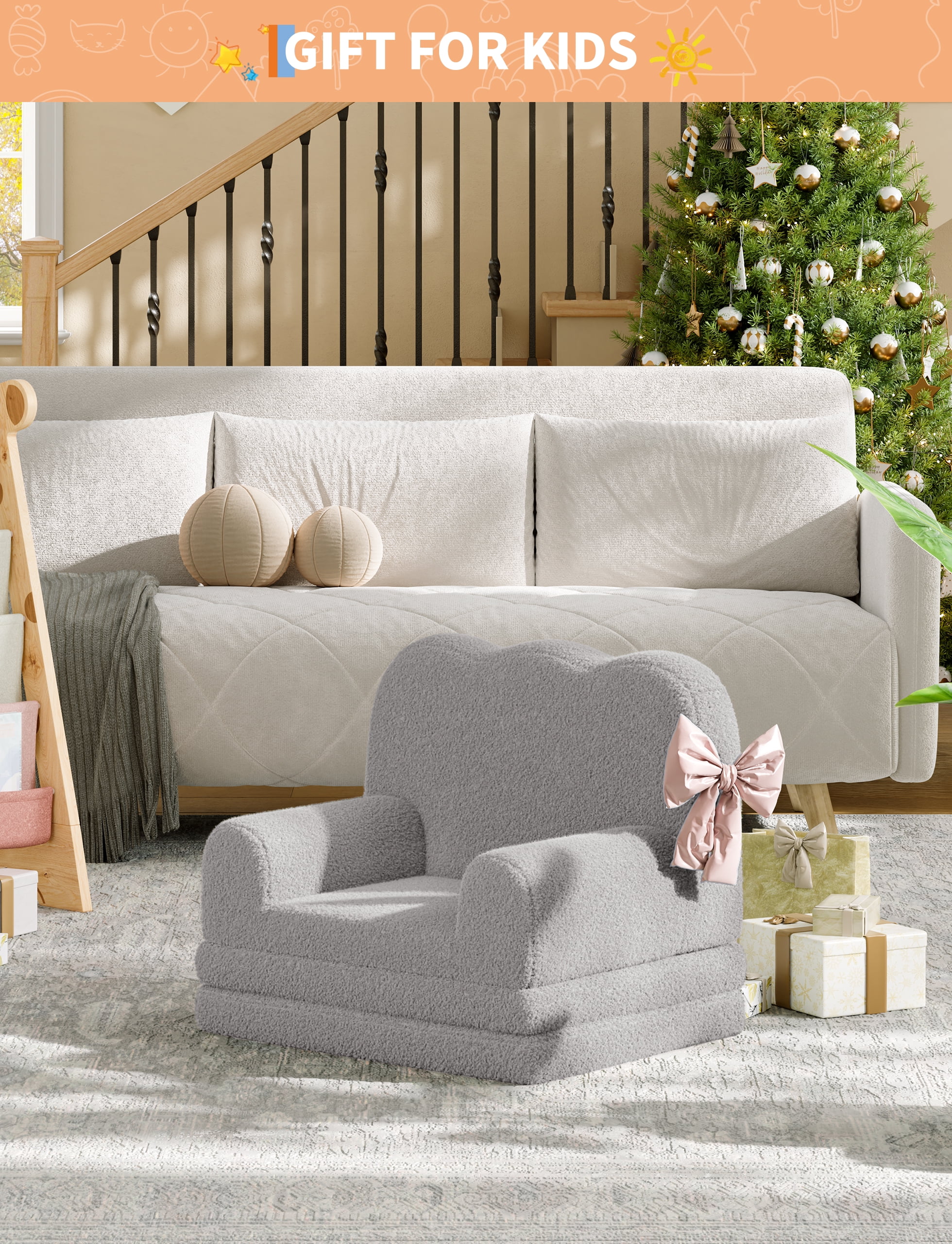 Kids Couch, 2-in-1 Convertible Teddy Fleece Fabric Toddler Sofa Chair ...