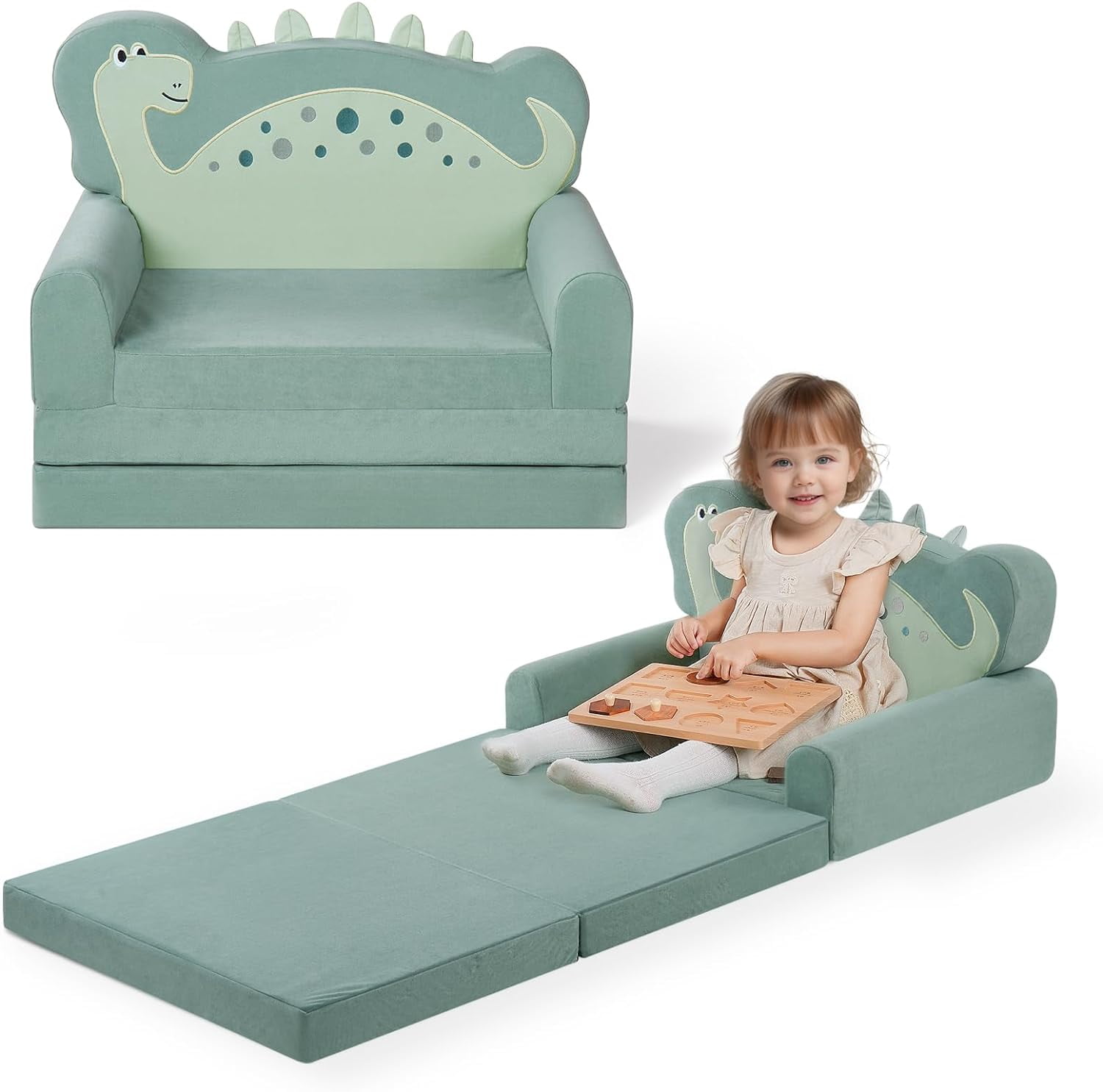 Kids Couch, 2-in-1 Soft Toddler Couch Fold Out, Toddler Chair Comfy ...