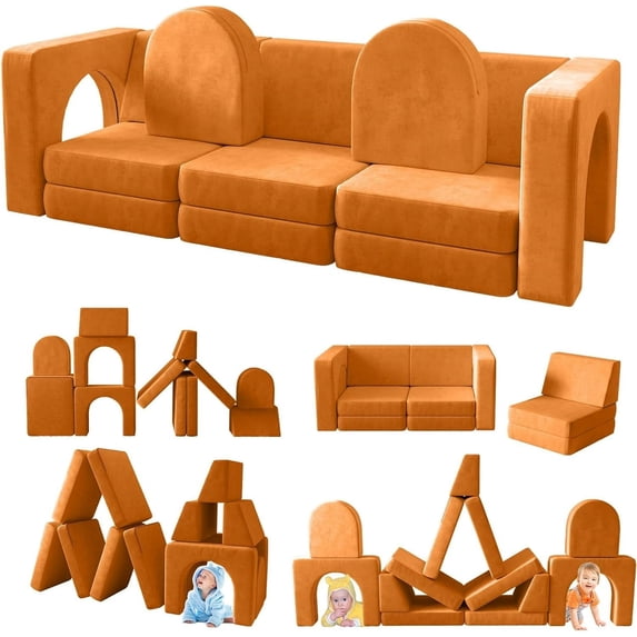 Wanan Kids 5 in 1 Modular Sofa with Ottomans, Foldout Couch for ...