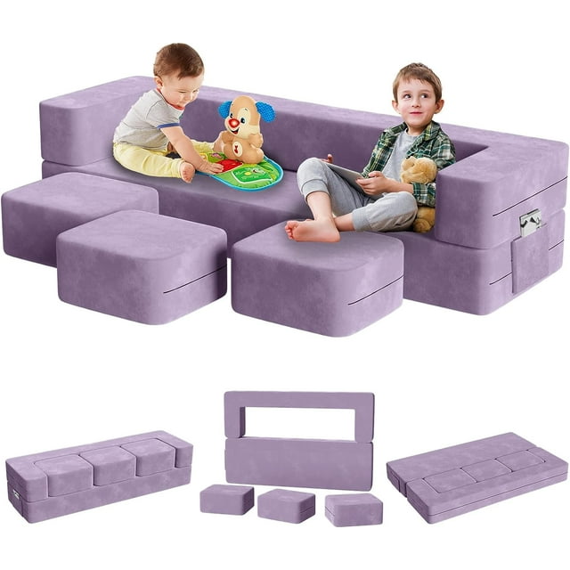 Wanan Kids 5 in 1 Modular Sofa with Ottomans, Foldout Couch for ...