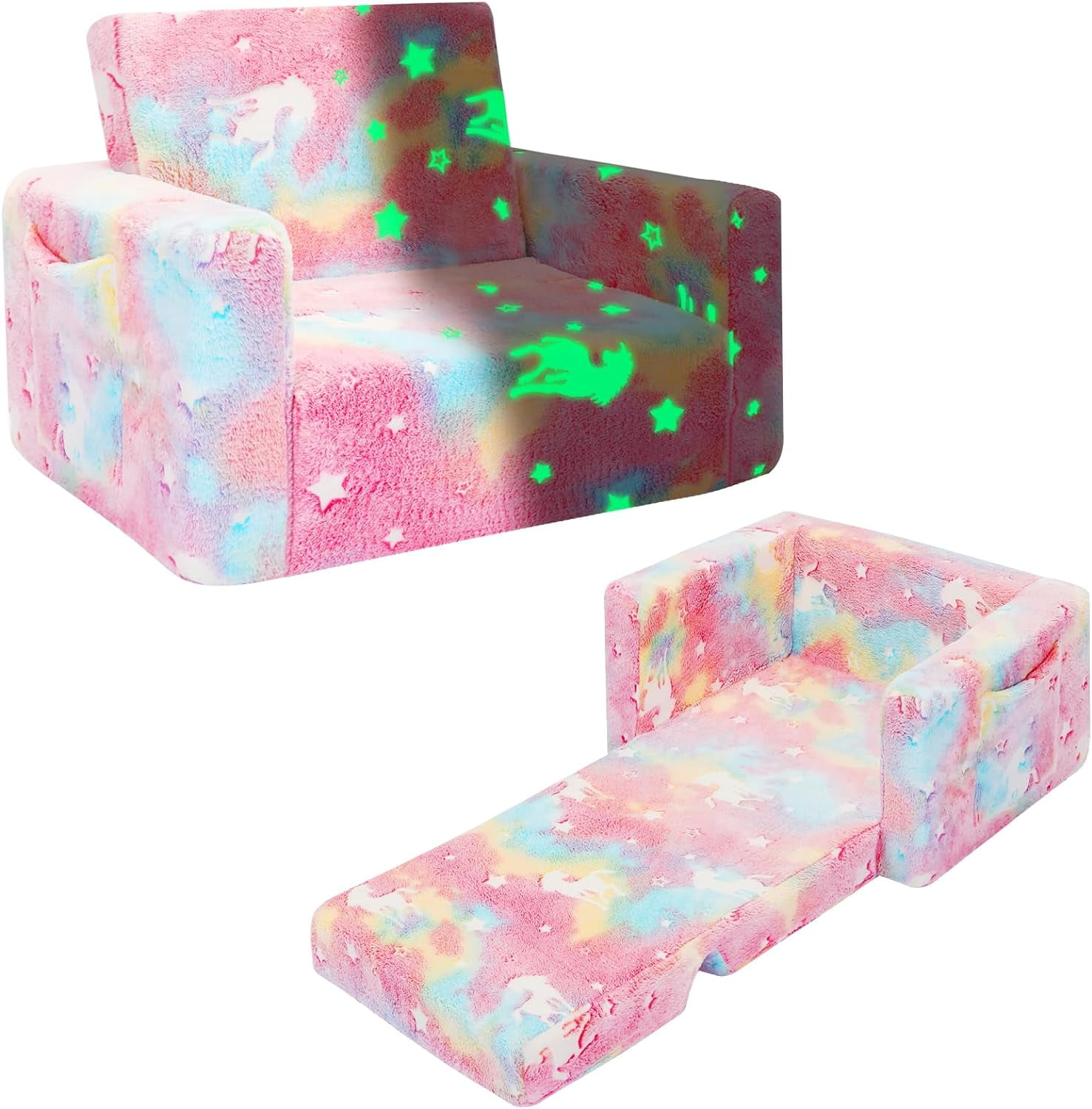 Free Shipping! Toddler Couch, Toddler Chair Folding, Kids Couch 2 in 1 Kids Sofa Glow in The ...