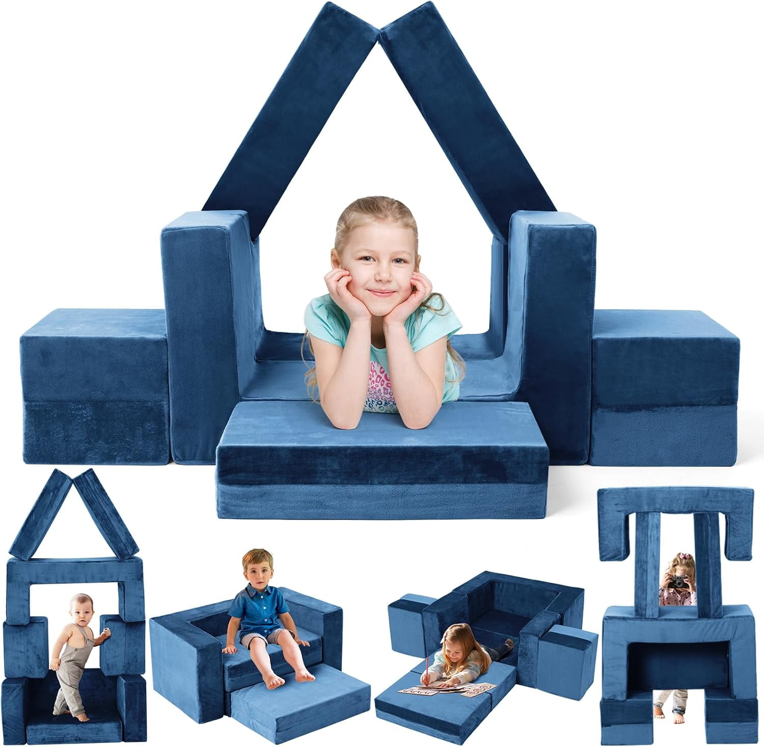Kids Couch Sofa, 7 Pcs Modular Toddler Couch, Freely Removable Kids ...