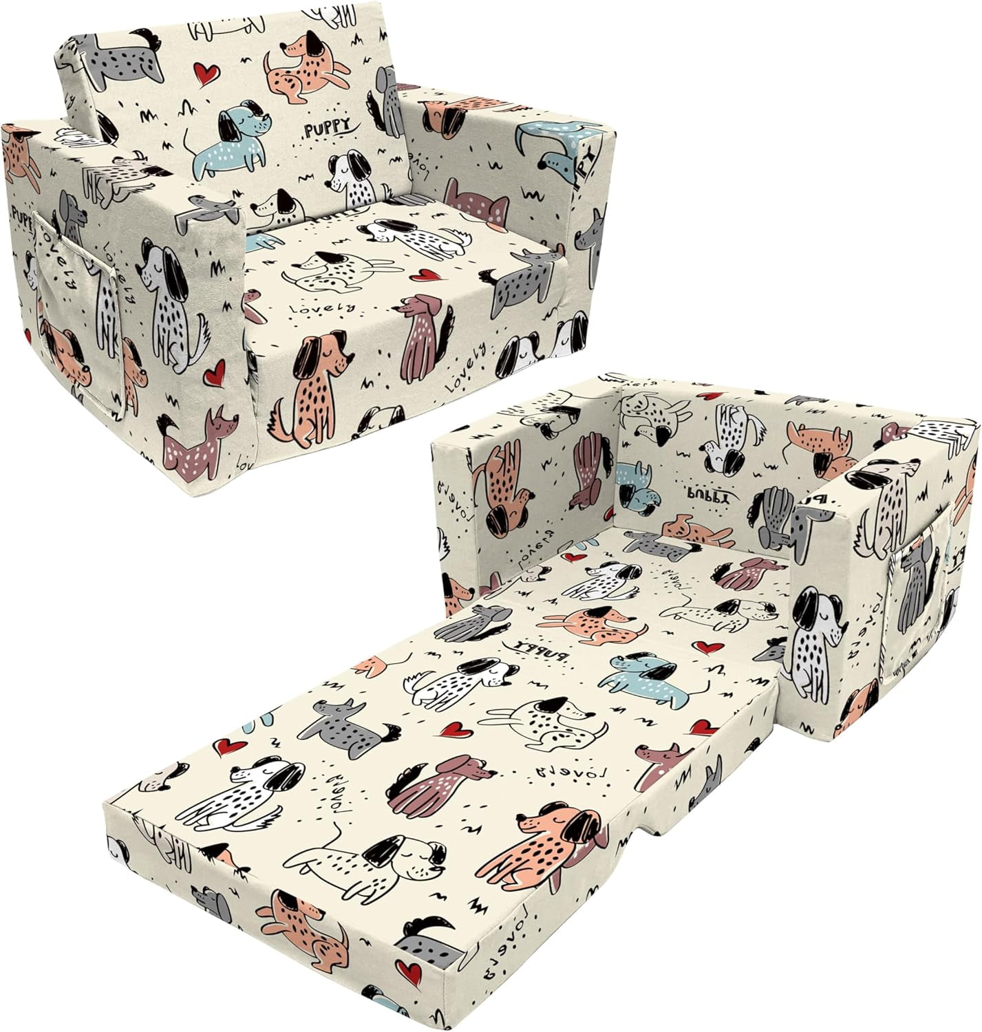 Kids Couch Sofa Bed, 2-in-1 Convertible Sofa to Lounger, Comfy Flip-Out ...