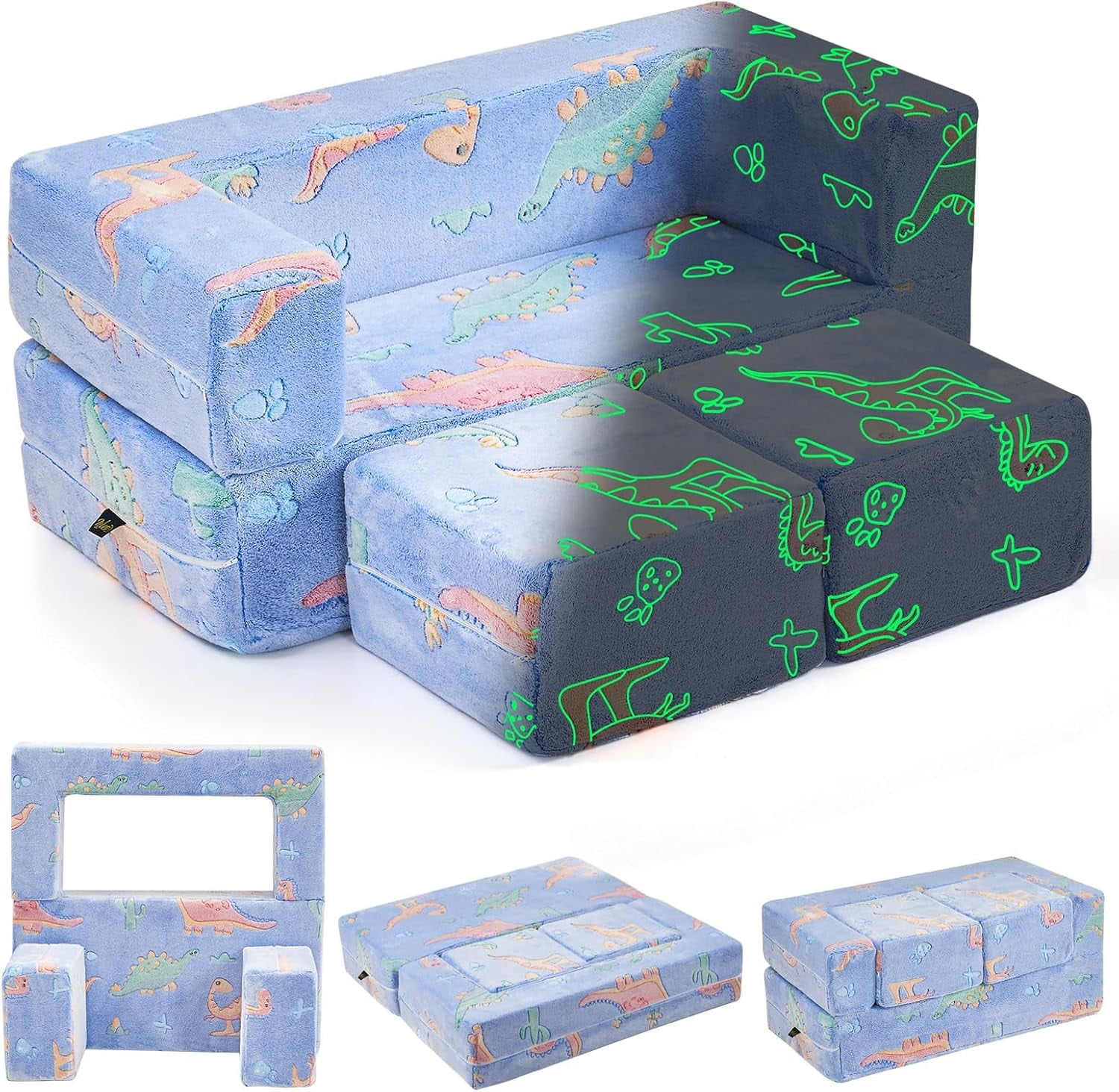Kids Couch Sofa Modular Toddler Couch, Glow in The Dark Sofa 3 in 1 ...