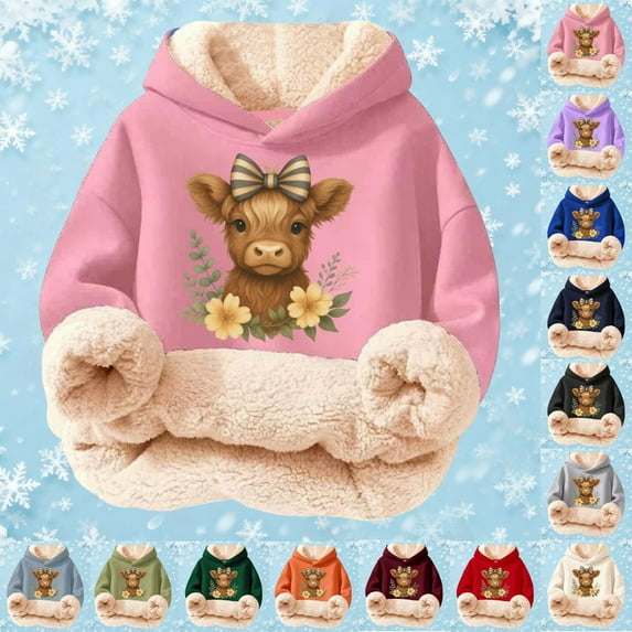 Kids Cow With Bow Graphic Hoodies Cartoon Long Sleeve Hooded Sweatshirt ...