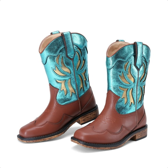 Kids Cowboy Boots, Western Style Riding Mid Calf Boots With Square Toe ...