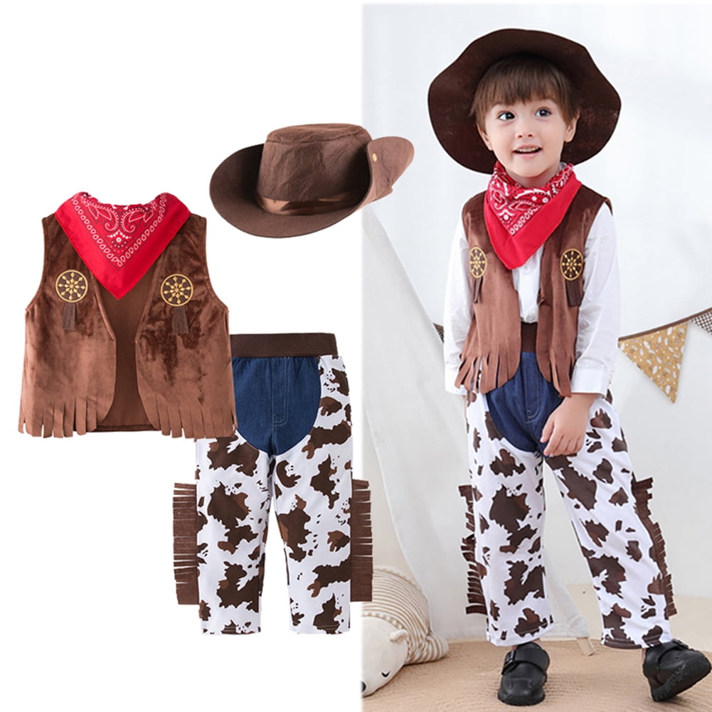 Kids Cowboy Costume Boys Halloween Dress Up Cosplay Set Birthday Party Role Play Western Chaps ...