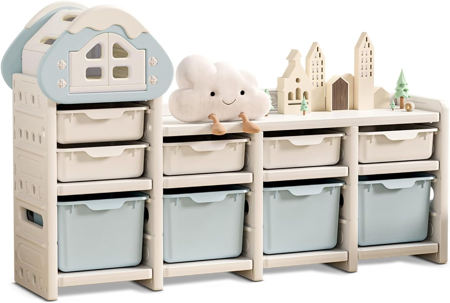 ® Kids Cream House Toy Storage Organizer with 3-Tier Shelves Toy ...