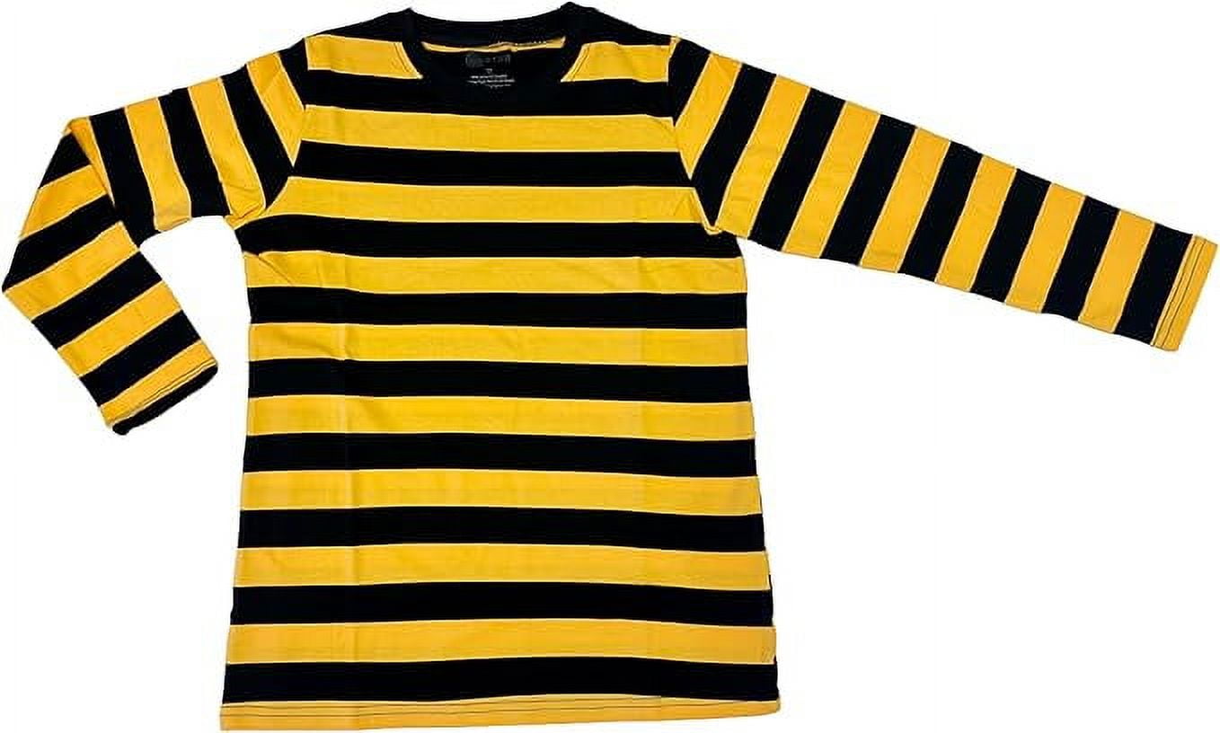Black Golden Yellow Stripe Kids Long Sleeve Crew Neck Shirt, 18M, 1 ...